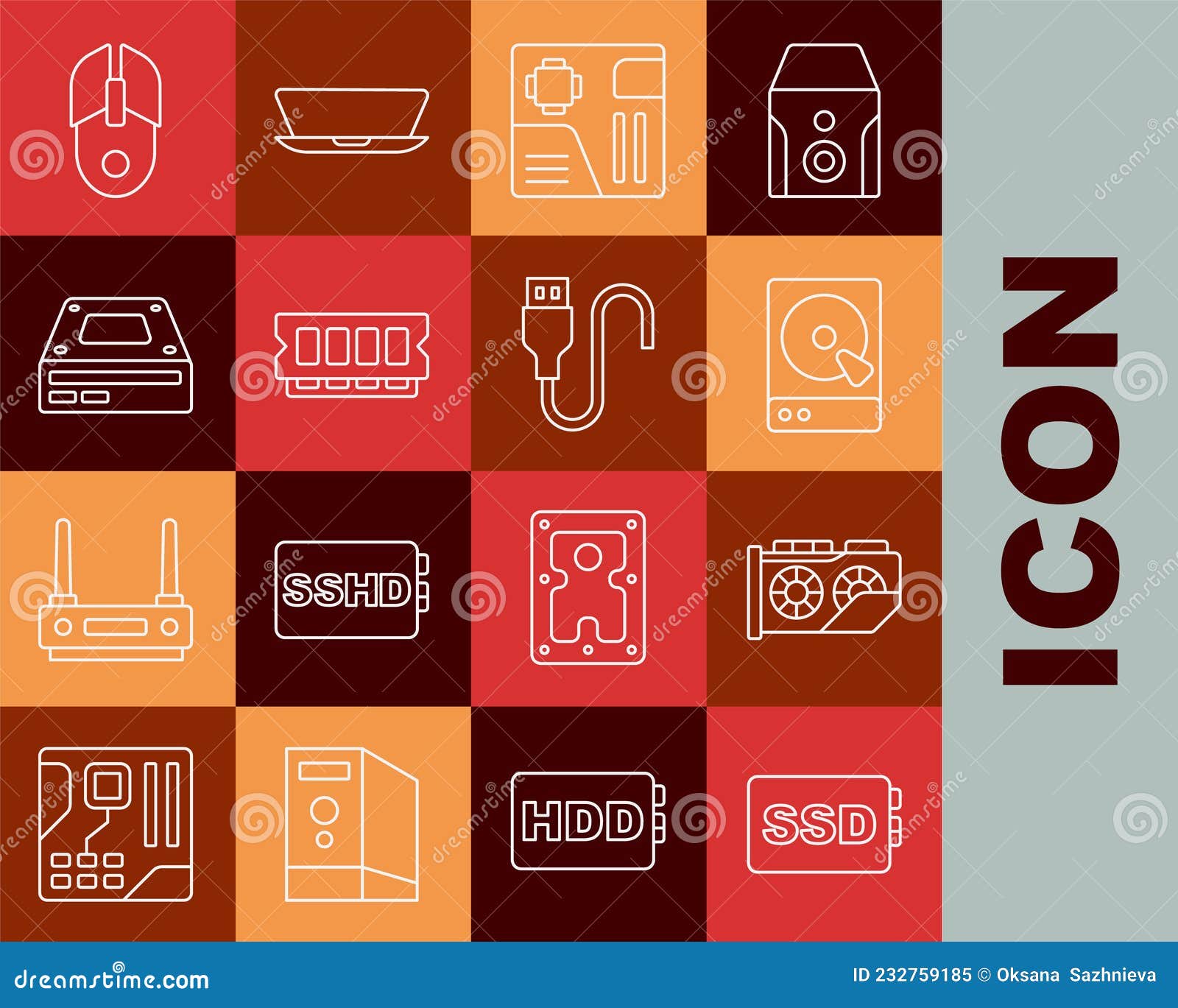 Set Line SSD Card, Video Graphic, Hard Disk Drive HDD, Motherboard ...