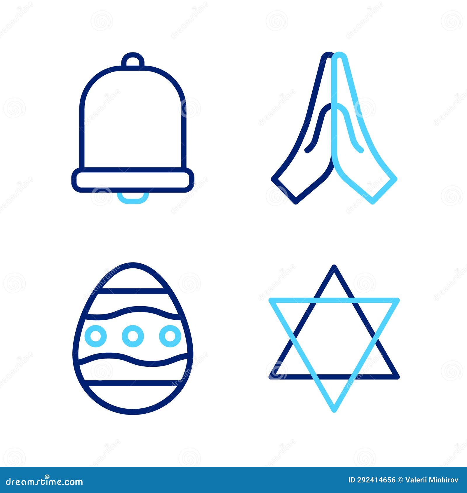 Set Line Star of David, Easter Egg, Hands in Praying Position and ...