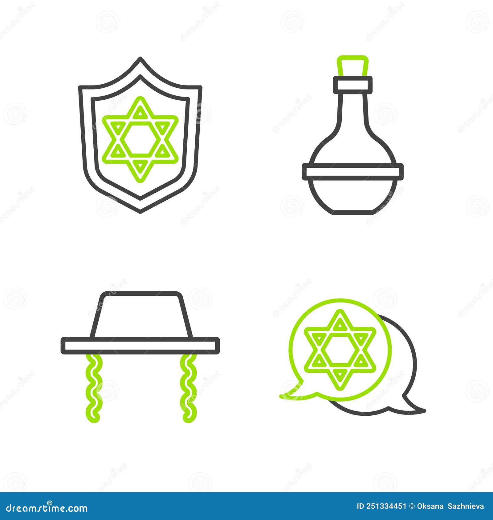 Set Line Star of David, Orthodox Jewish Hat, Jewish Wine Bottle and ...