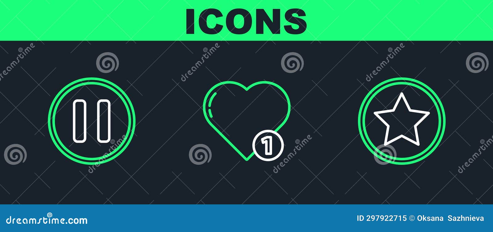 Set Line Star, Pause Button and Like and Heart Icon. Vector Stock ...