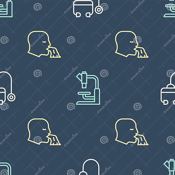 Set Line Stethoscope, Vomiting Man and Microscope on Seamless Pattern ...