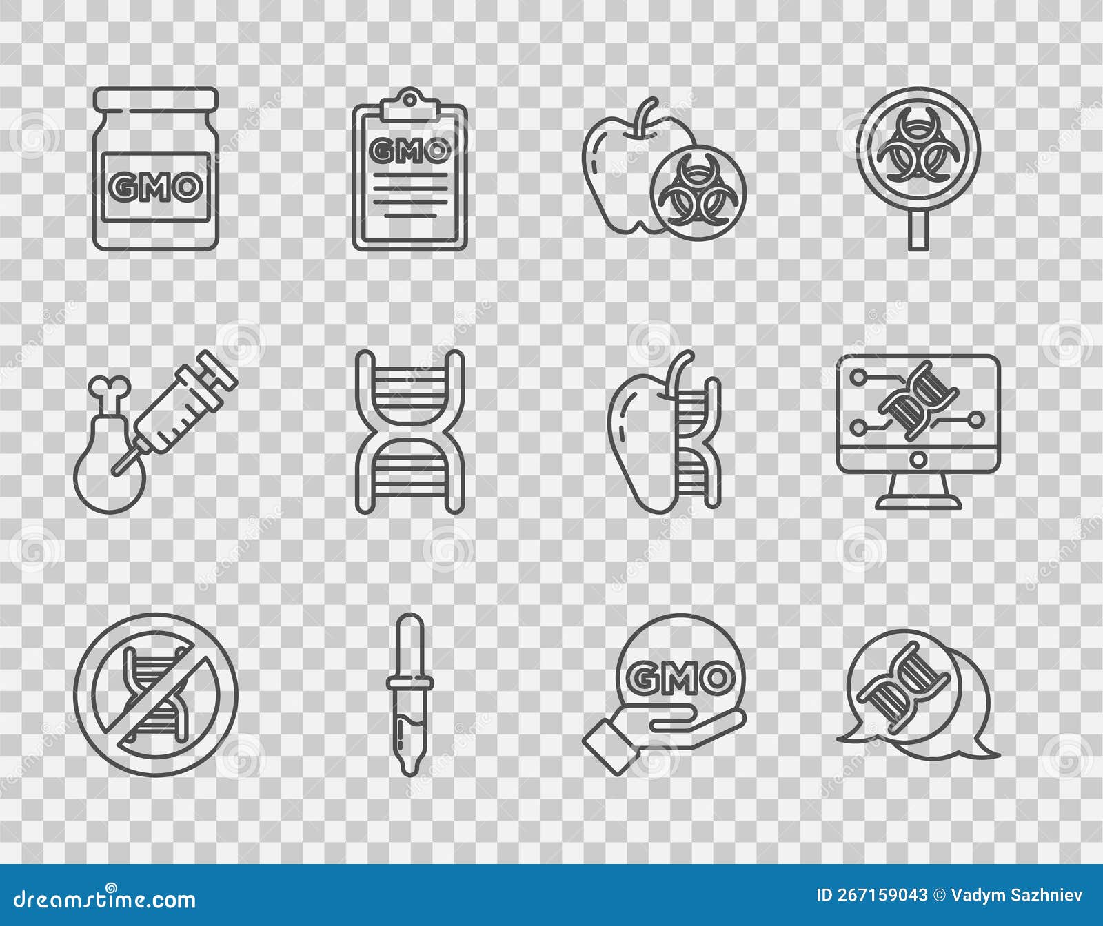 Set Line Stop GMO, DNA Symbol, Genetically Modified Apple, Pipette, and ...
