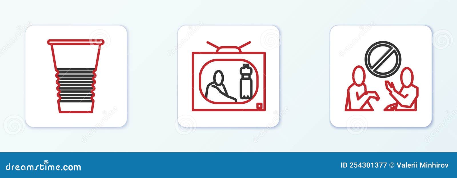 Set Line Stop Plastic Pollution, Paper Glass and Icon. Vector Stock ...