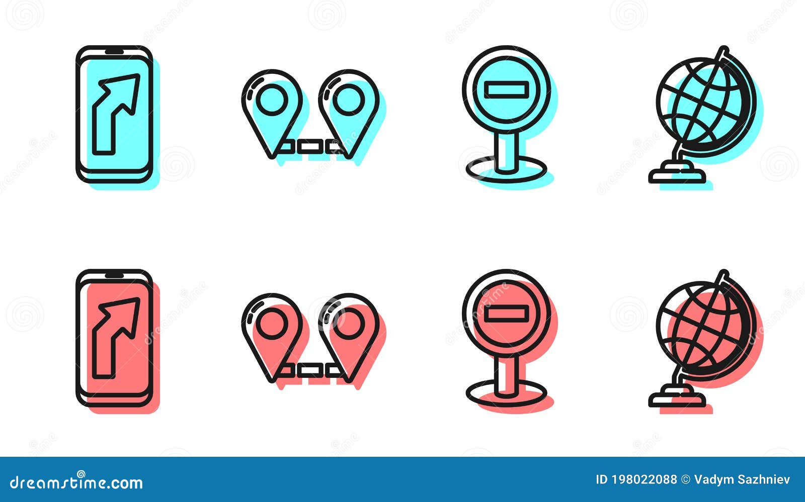 Set Line Stop Sign, City Map Navigation, Route Location and Earth Globe ...