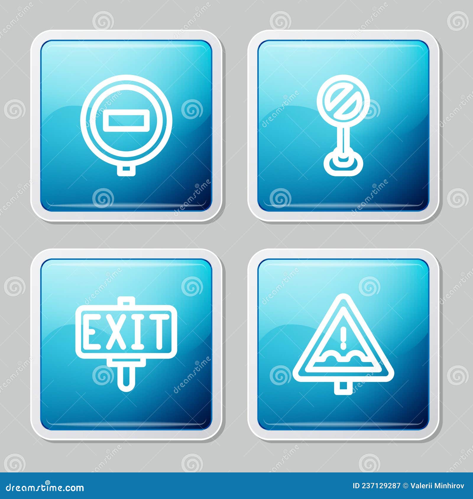 Set Line Stop Sign, , Fire Exit and Uneven Road Ahead Icon. Vector ...