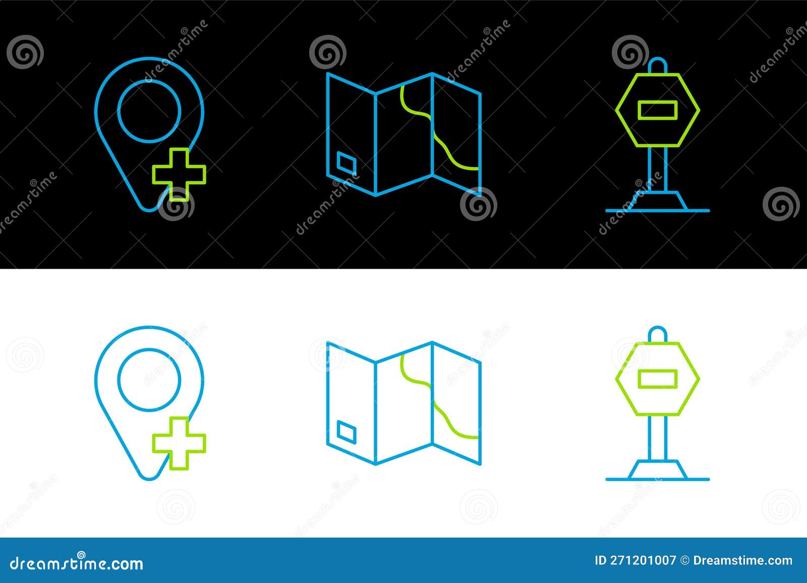 Set Line Stop Sign, Location and Folded Map Icon. Vector Stock Vector ... Set Line Stop Sign, Location and Folded Map Icon. Vector Stock Vector ...