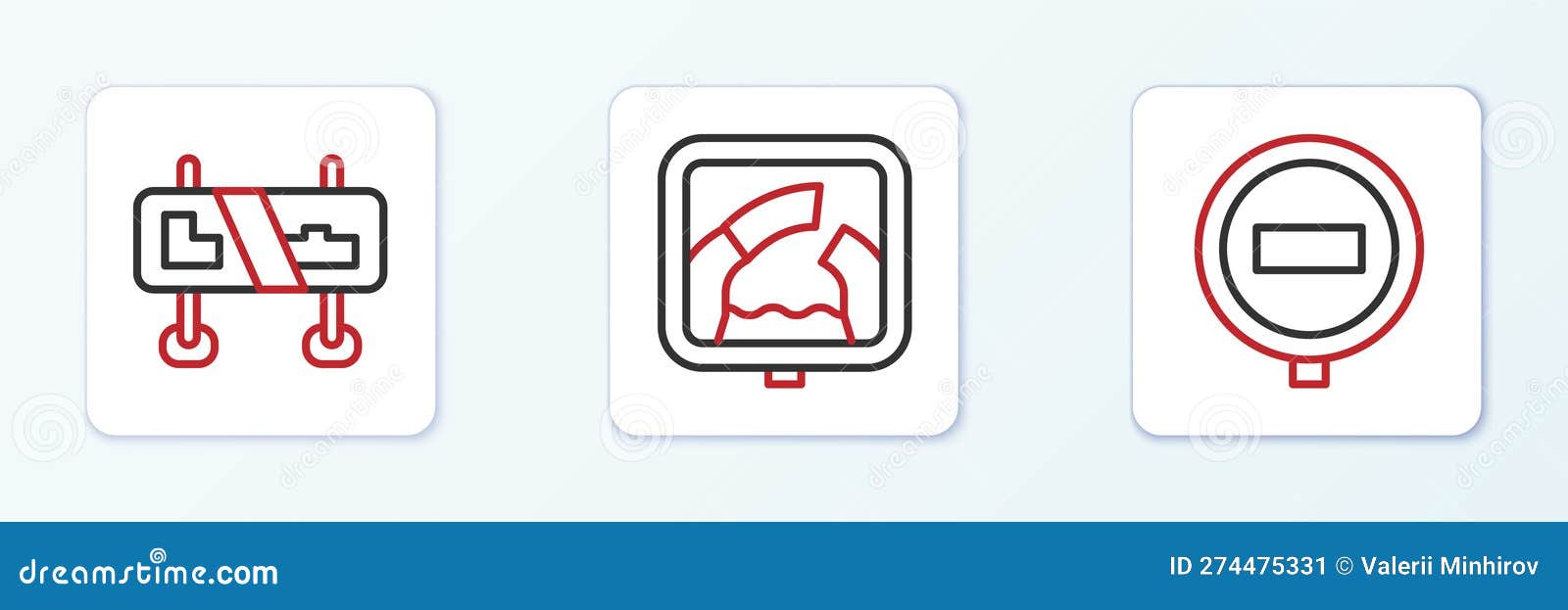 Set Line Stop Sign, Road Traffic and Drawbridge Ahead Icon. Vector ...