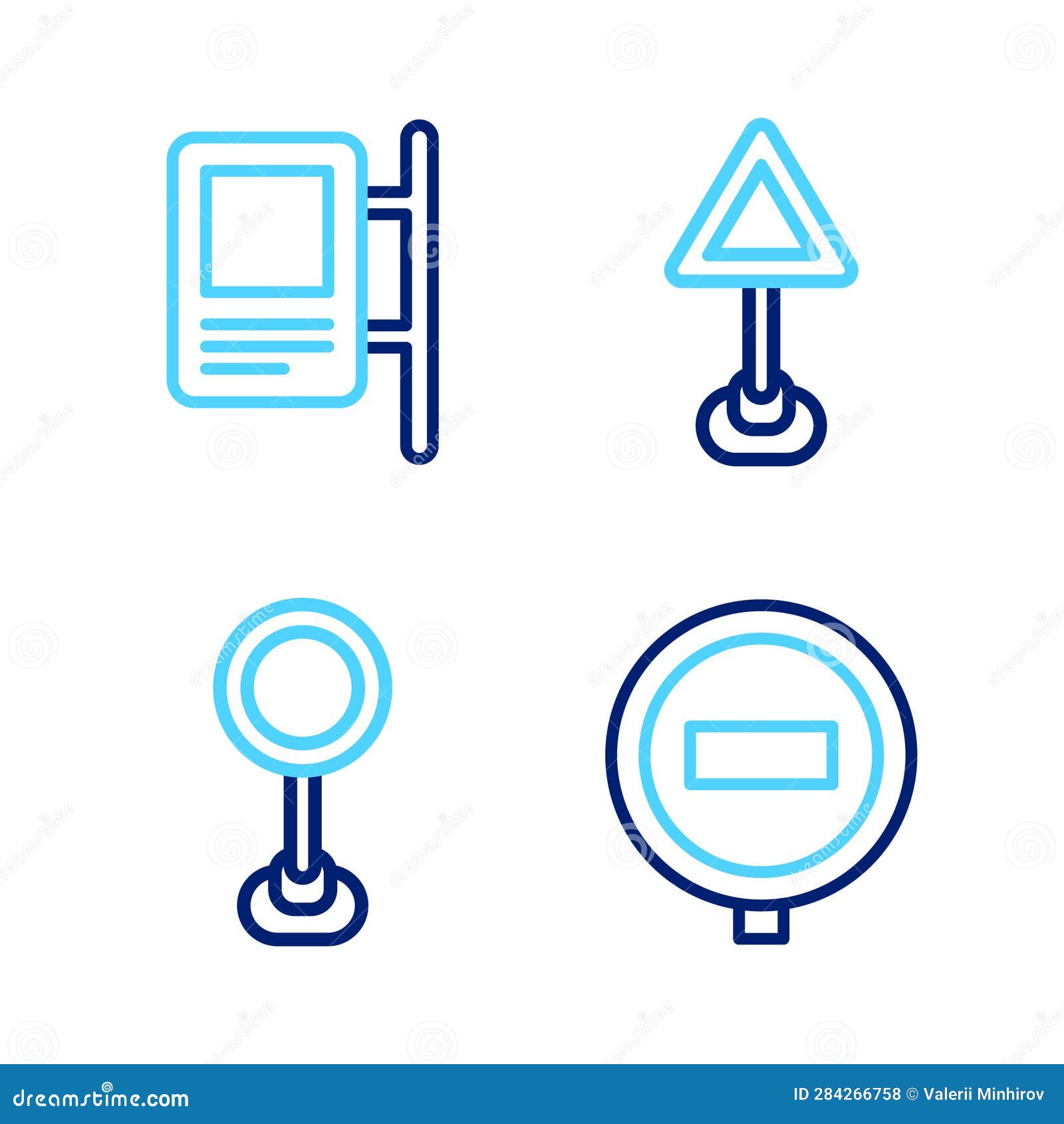 Set Line Stop Sign, Road Traffic, Triangle Warning Blank and Icon ...