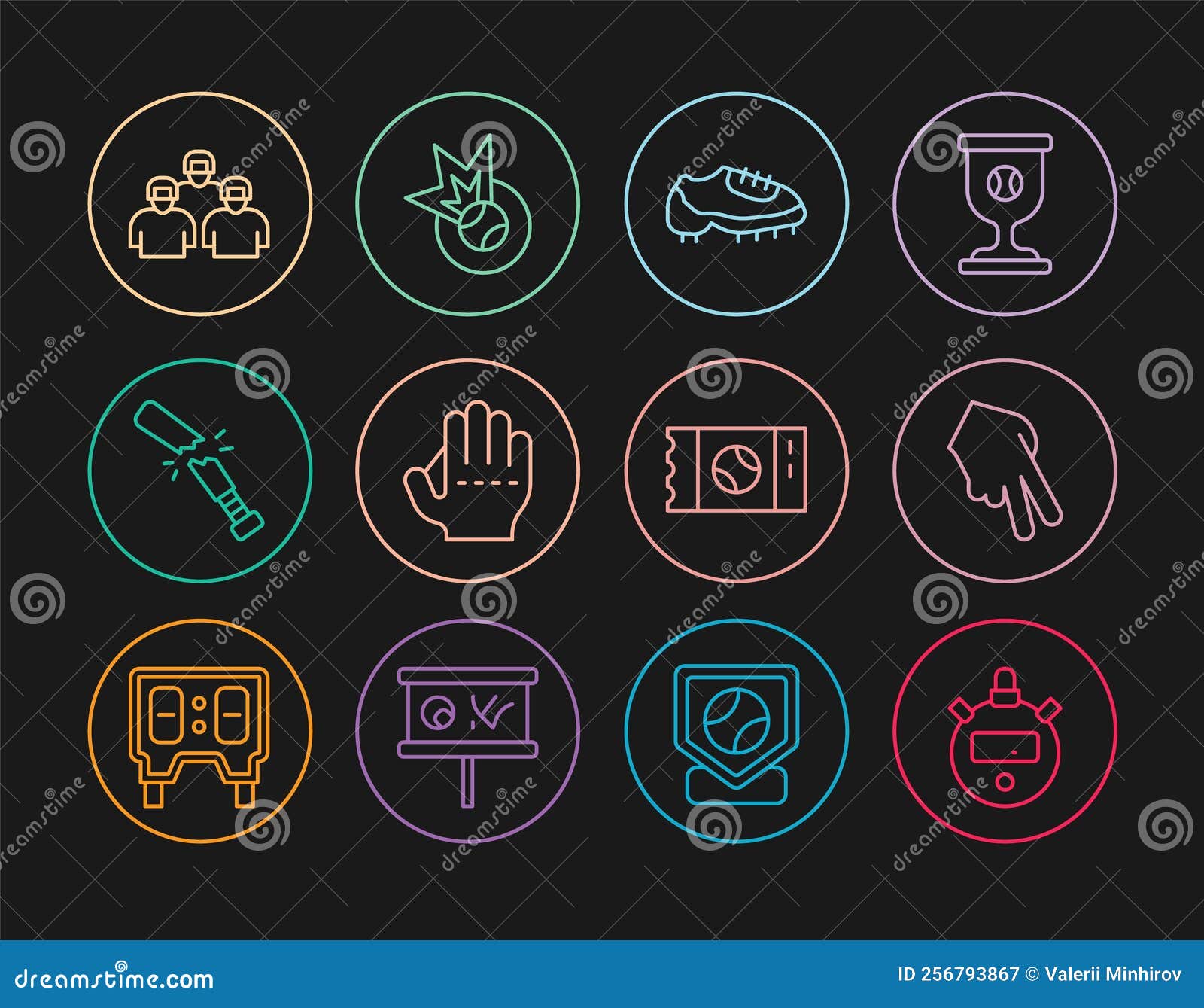 Set Line Stopwatch, Baseball Glove, Boot, Broken Baseball Bat, Team of ...