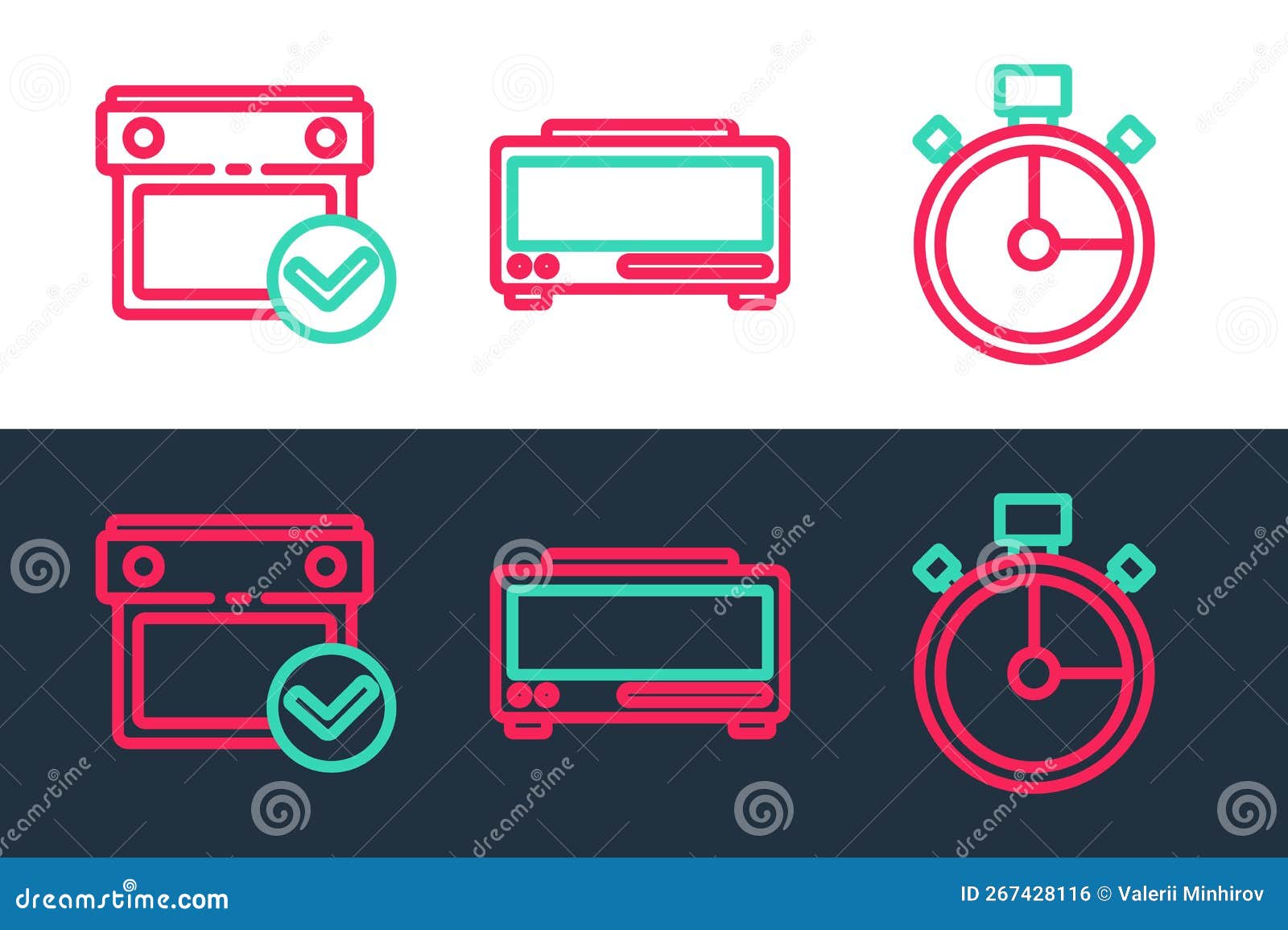 Set Line Stopwatch, Calendar with Check Mark and Digital Alarm Clock ...