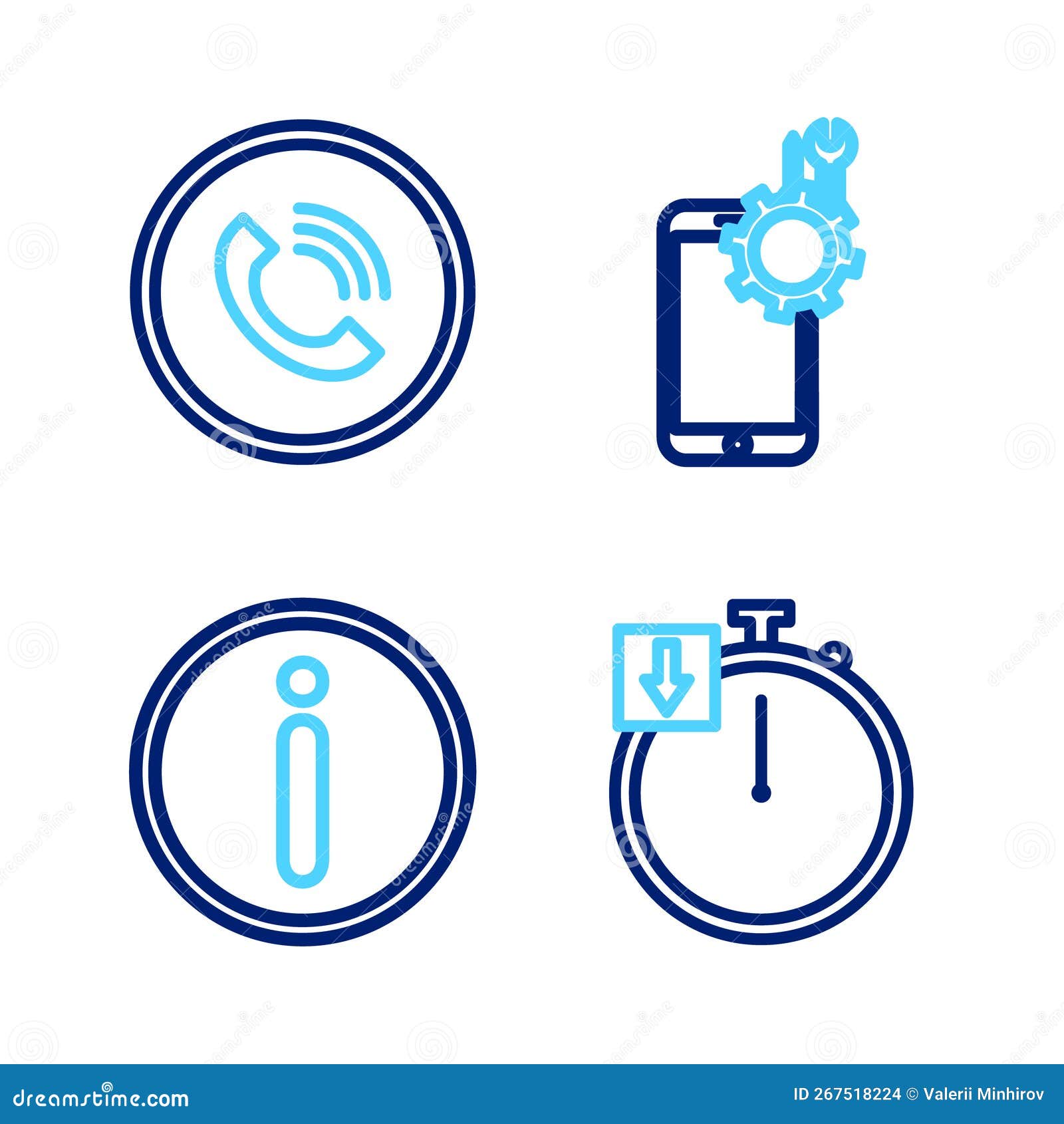 Set Line Stopwatch, Information, Mobile Service and Phone Call Icon ...