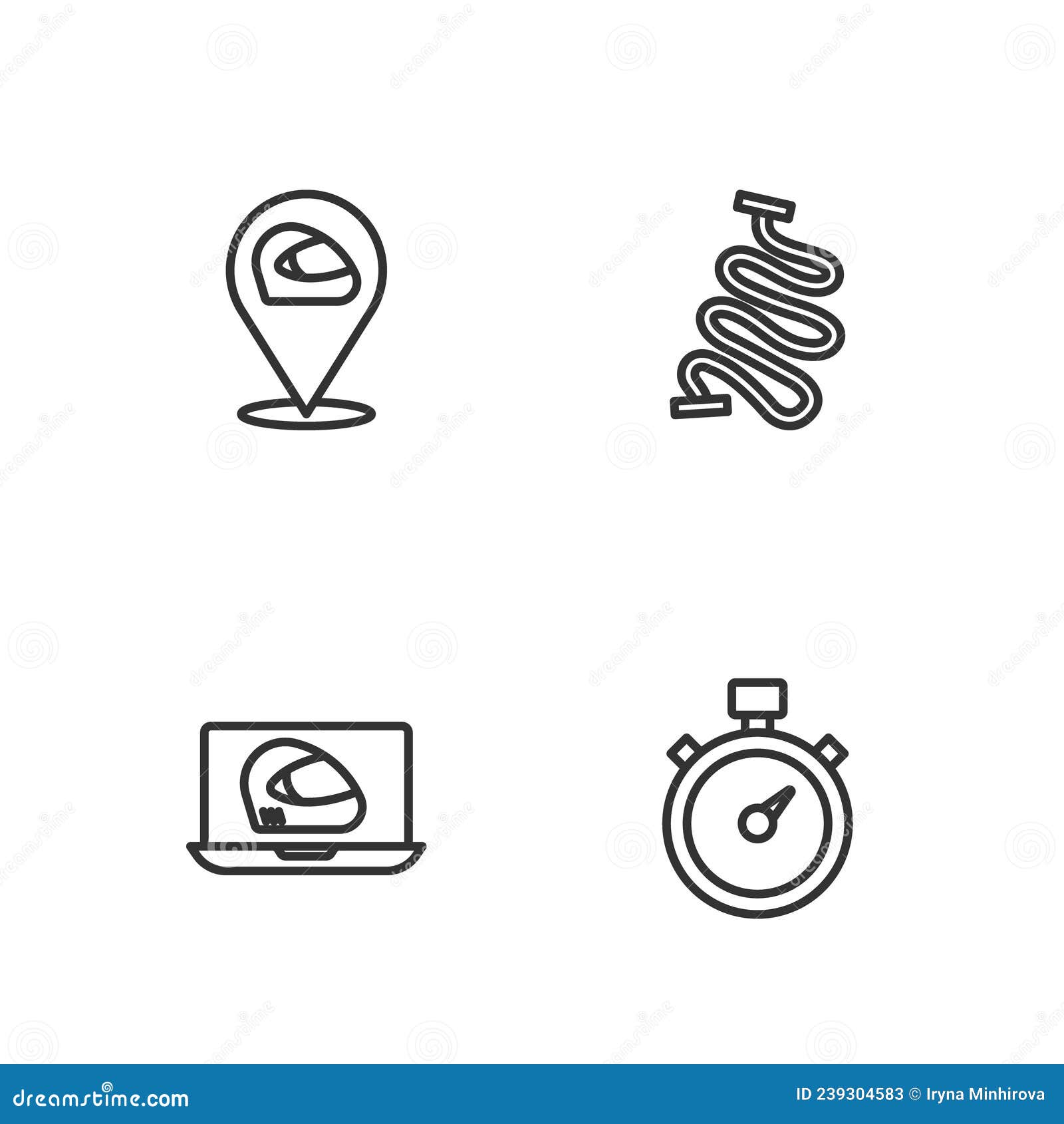 Set Line Stopwatch, Racing Helmet, and Track Icon. Vector Stock ...