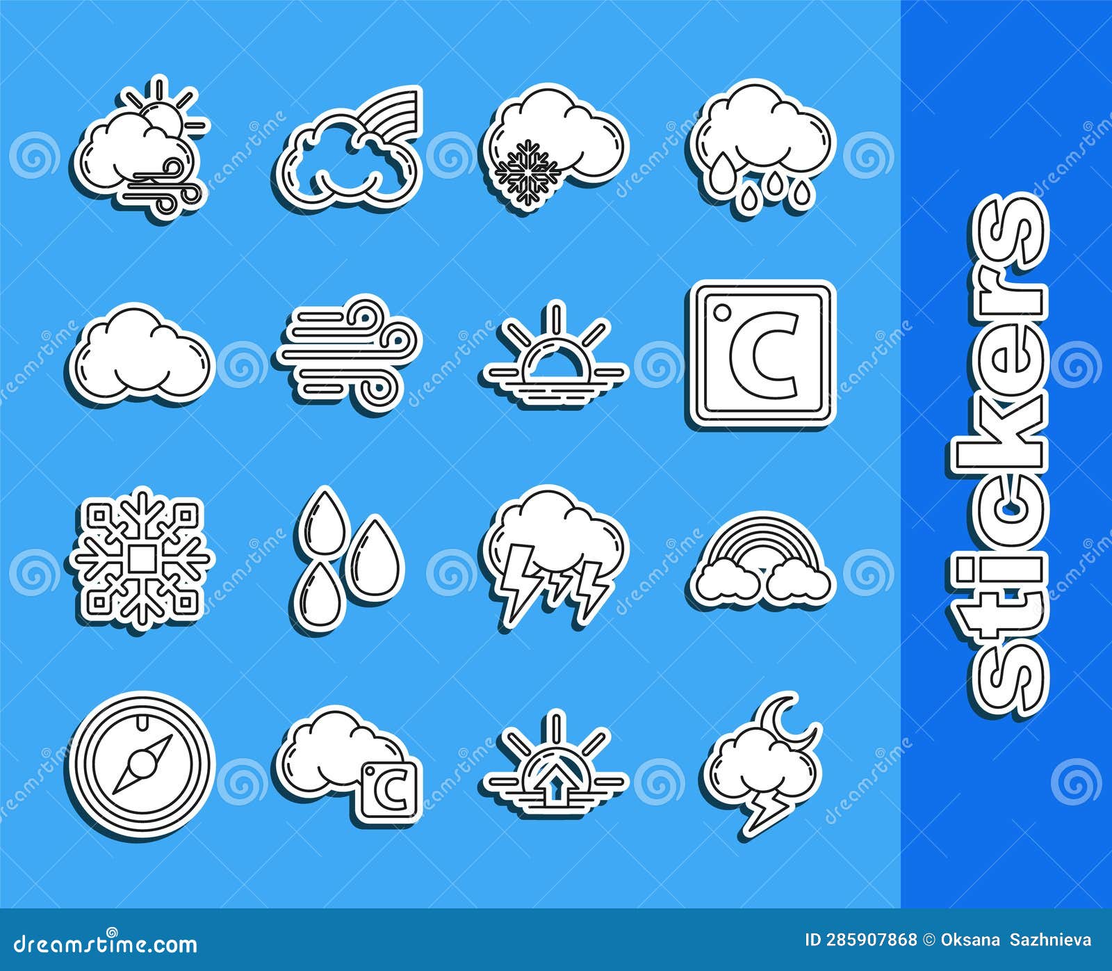 Set Line Storm, Rainbow with Clouds, Celsius, Cloud Snow, Wind, Windy ...