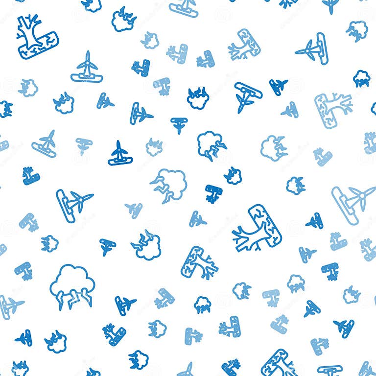 Set Line Storm, Withered Tree and Wind Turbine on Seamless Pattern ...