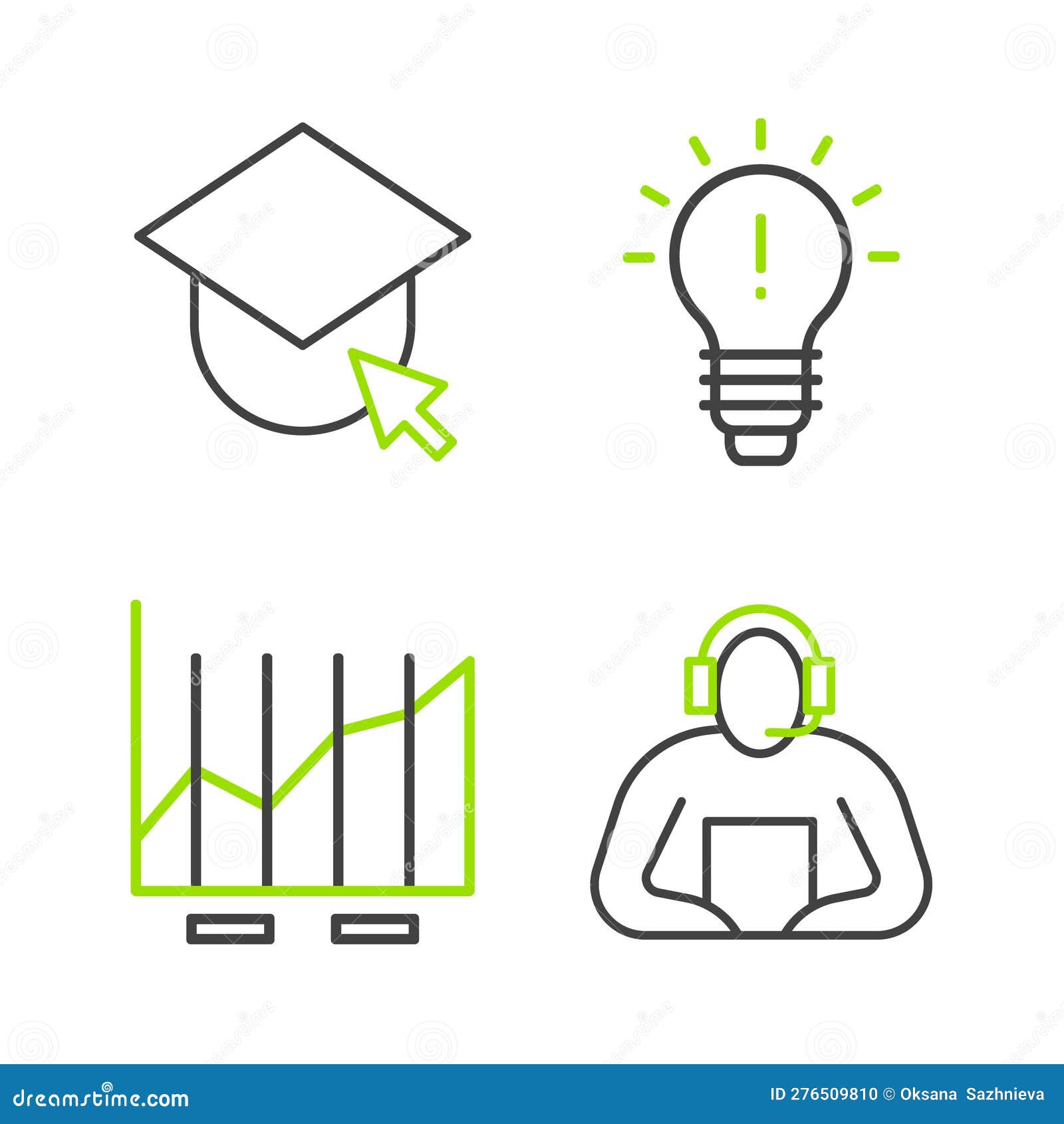 Set Line Student, Pie Chart Infographic, Light Bulb with Concept of ...