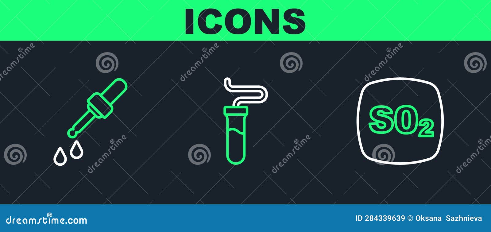 Set Line Sulfur Dioxide SO2, Pipette and Test Tube Icon. Vector Stock ...