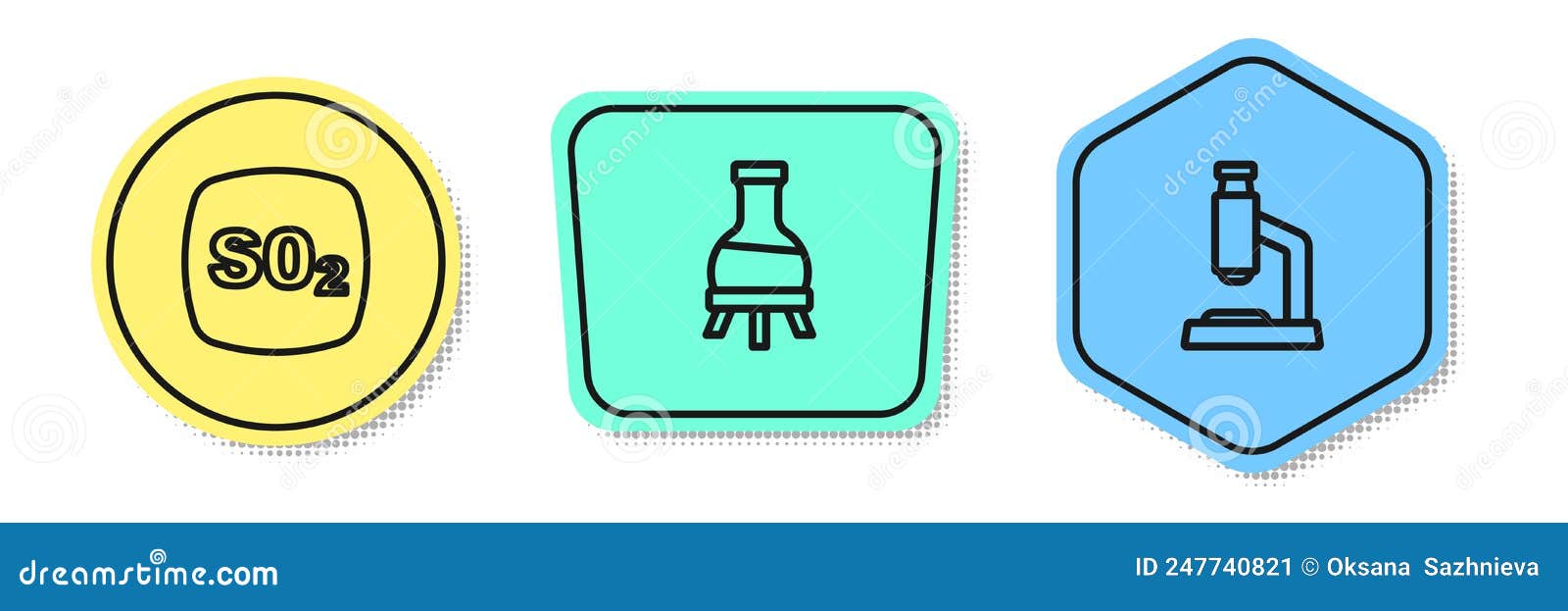 Set Line Sulfur Dioxide SO2, Test Tube and Microscope. Colored Shapes ...