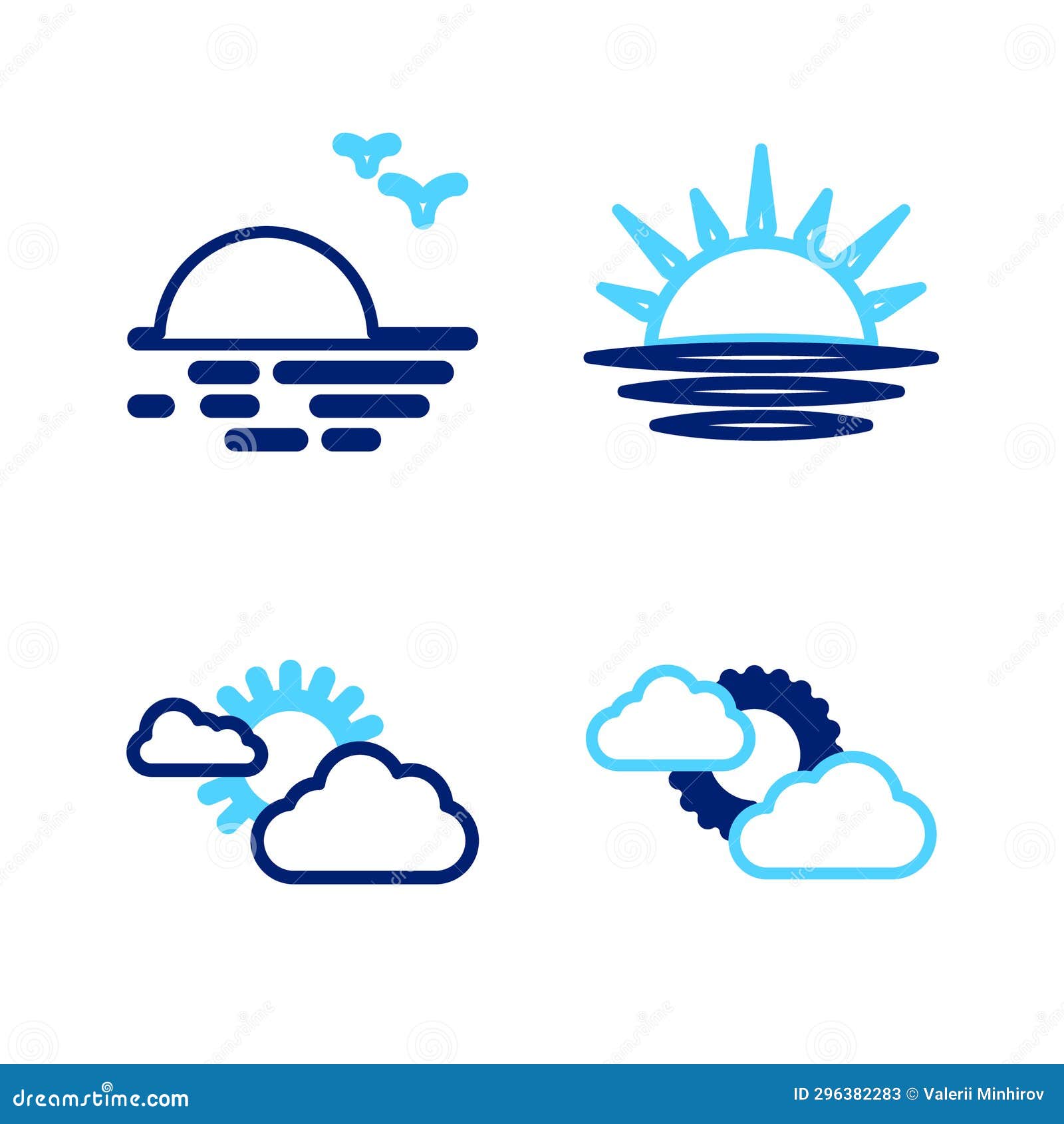 Set Line Sun and Cloud Weather, Sunset and Icon. Vector Stock ...