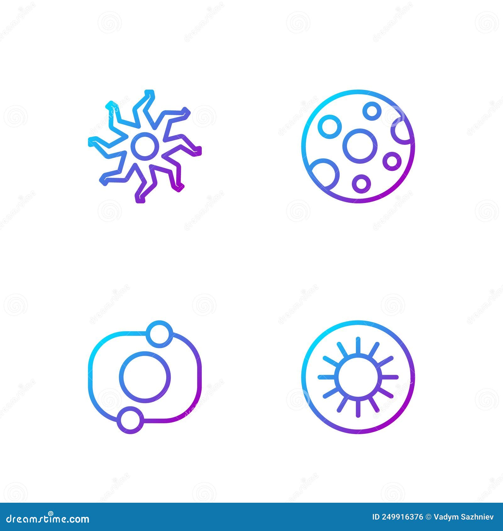 Set Line Sun, Solar System, and Full Moon. Gradient Color Icons. Vector ...