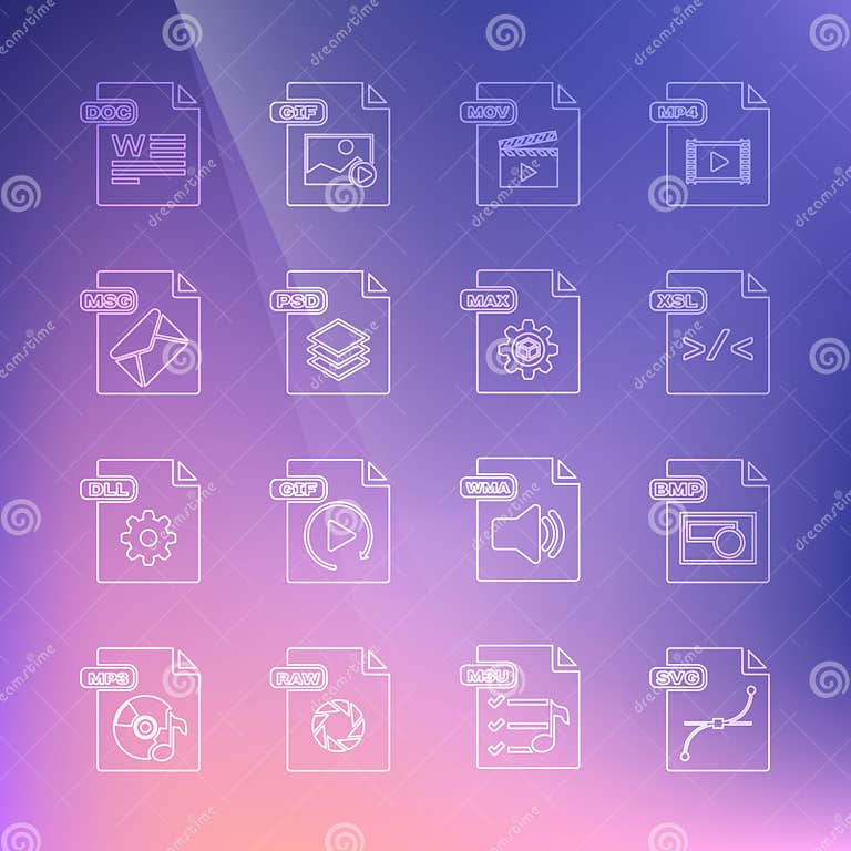 Set Line SVG File Document, BMP, XSL, MOV, PSD, MSG, DOC and MAX Icon ... Set Line SVG File Document, BMP, XSL, MOV, PSD, MSG, DOC and MAX Icon ...
