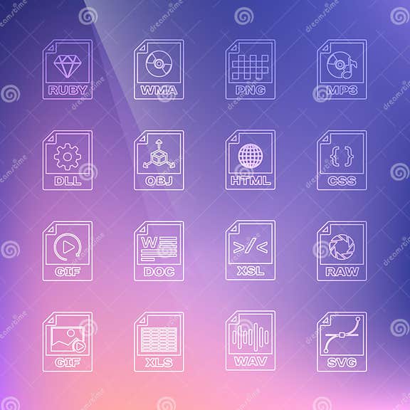 Set Line Svg File Document Raw Css Png Obj Dll Ruby And Html Icon Vector Stock 