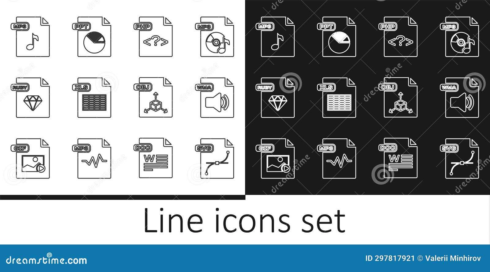 Set Line Svg File Document Wma Php Xls Ruby Mp3 Obj And Ppt Icon 4918