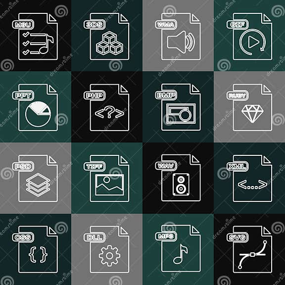 Set Line SVG File Document, XML, RUBY, WMA, PHP, PPT, M3U and BMP Icon ... Set Line SVG File Document, XML, RUBY, WMA, PHP, PPT, M3U and BMP Icon ...