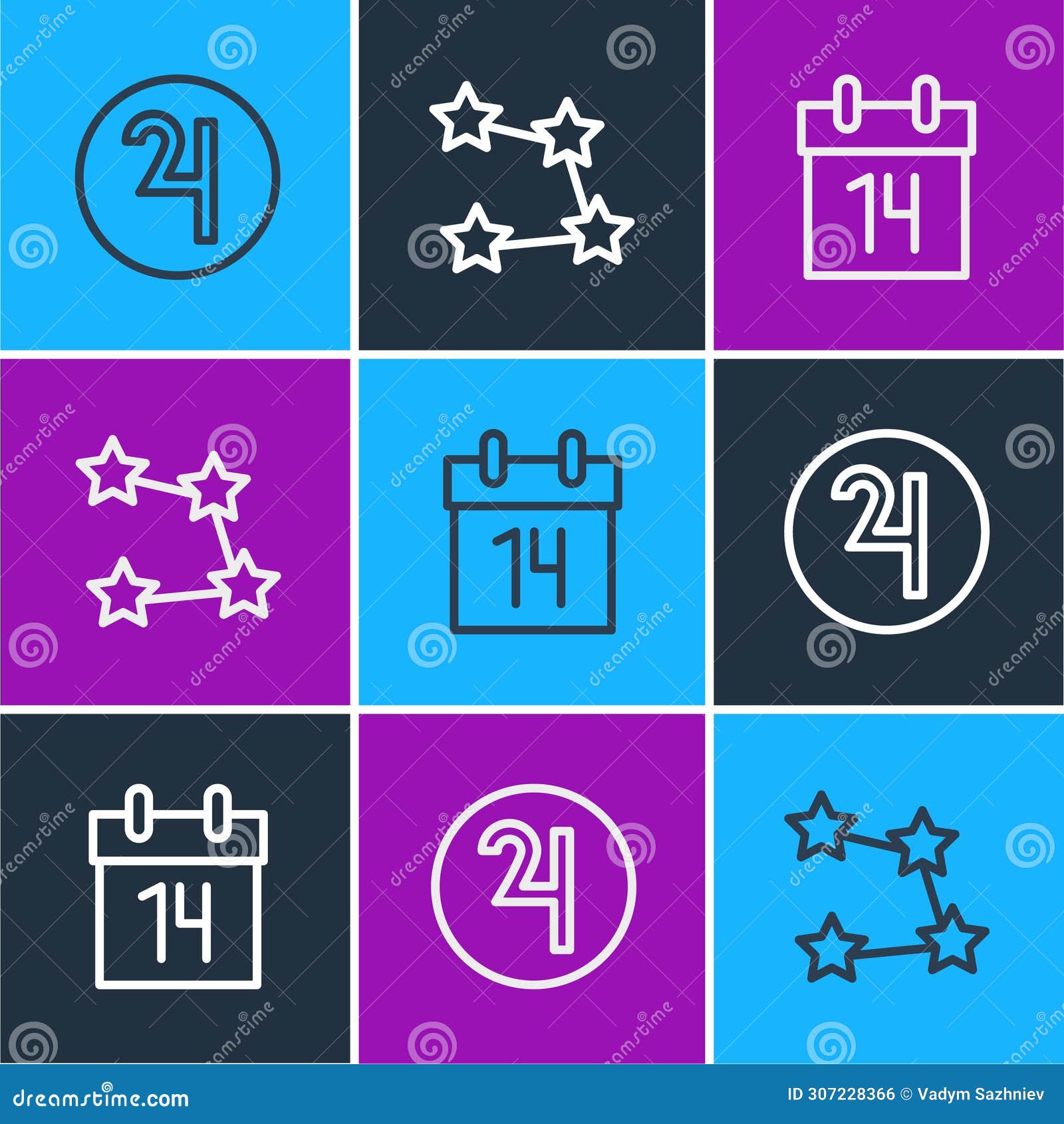 Set Line Symbol Jupiter, Calendar and Star Constellation Zodiac Icon ...