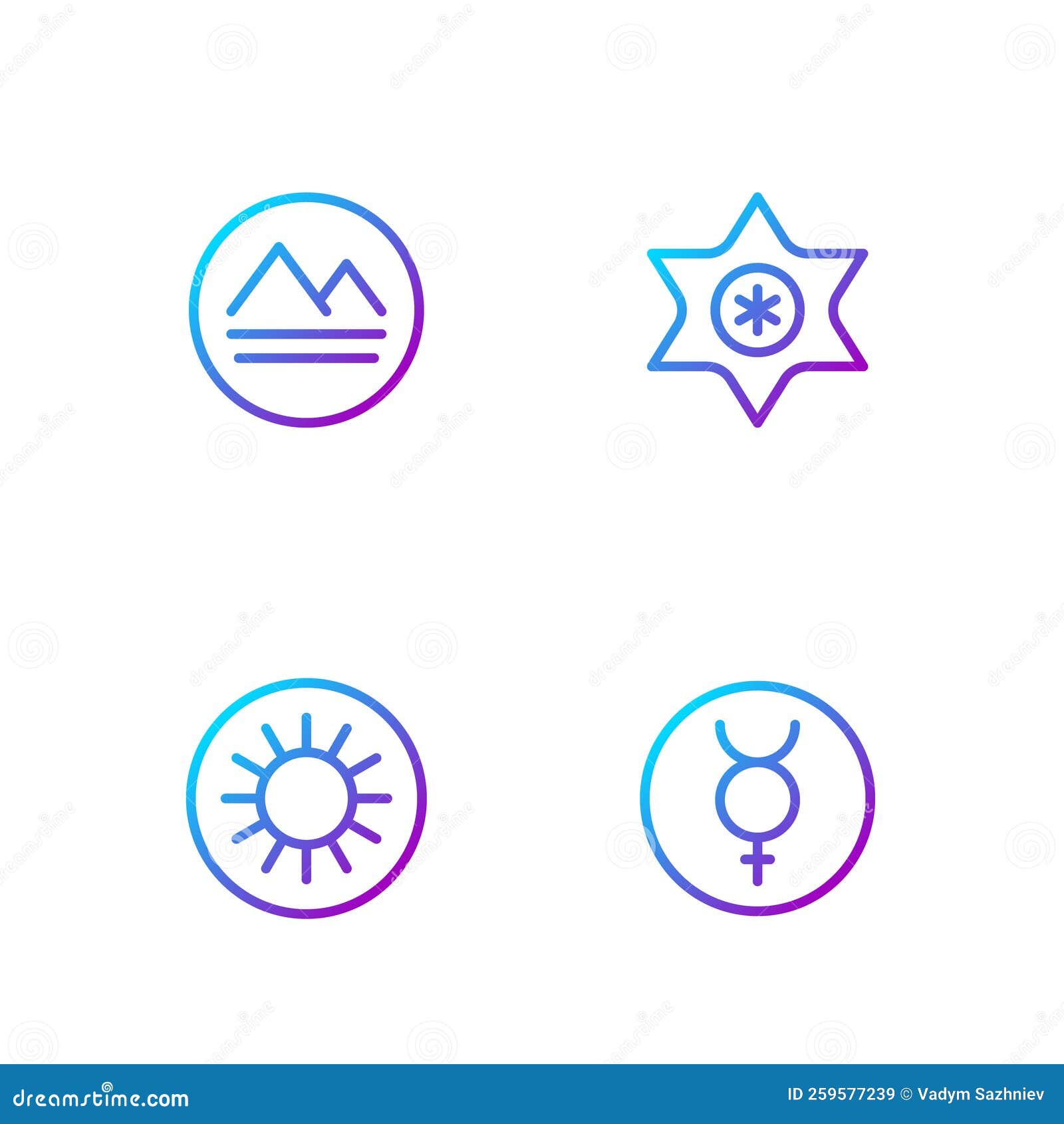 Set Line Symbol Mercury, Sun, Earth Element and Falling Star. Gradient ... Set Line Symbol Mercury, Sun, Earth Element and Falling Star. Gradient ...