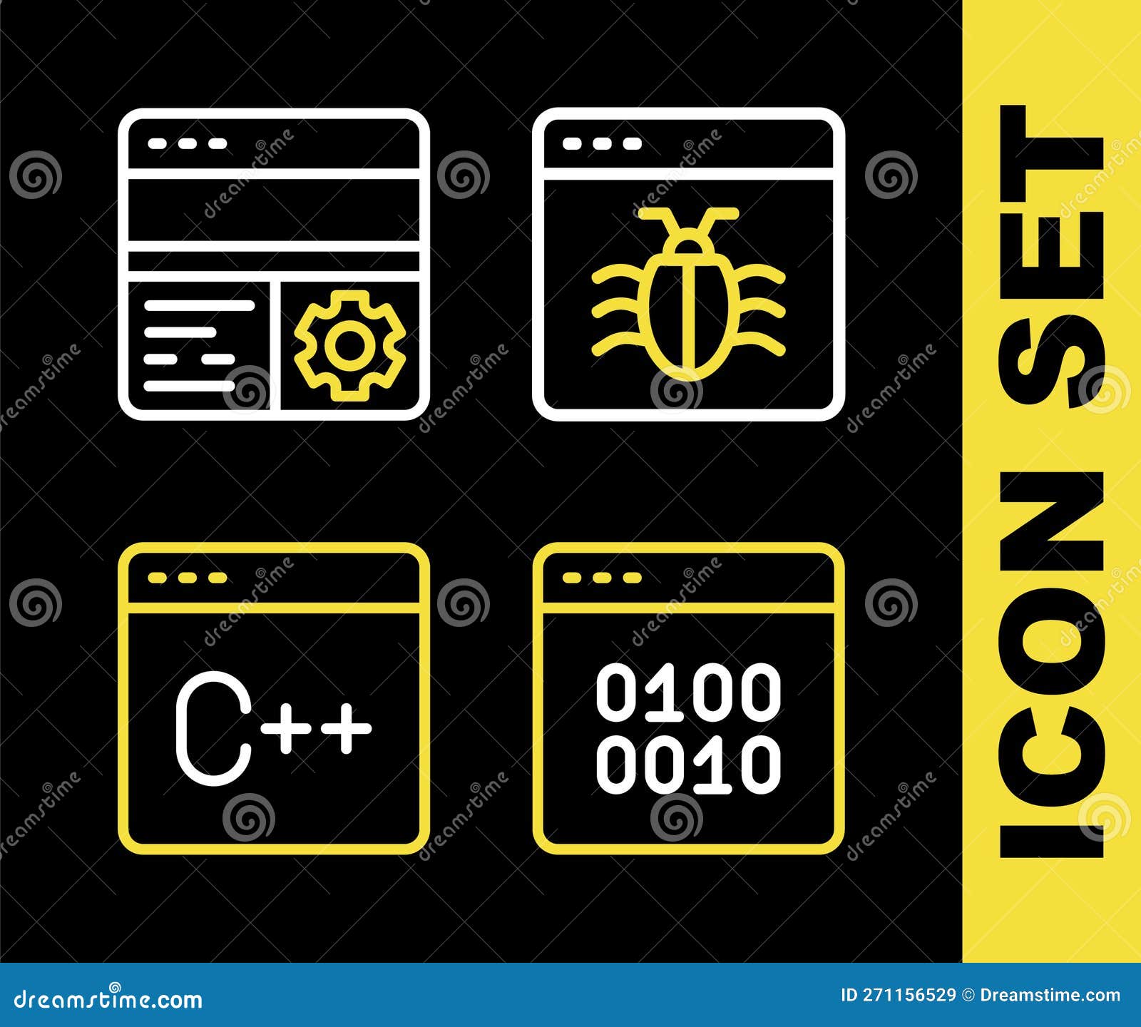 Set Line System Bug, Binary Code, Software and Debugging Icon. Vector ... Set Line System Bug, Binary Code, Software and Debugging Icon. Vector ...