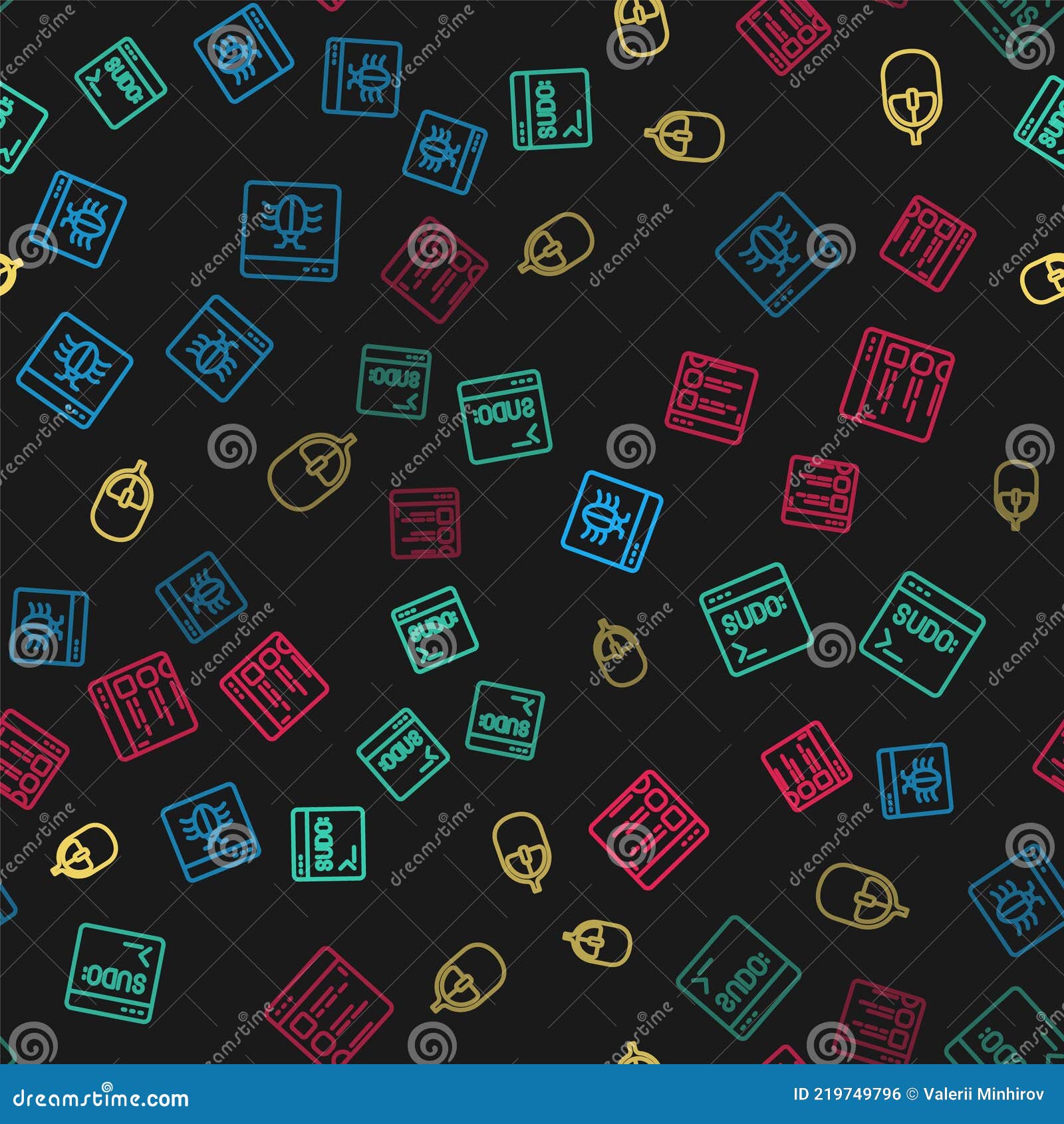 Set Line System Bug Code Terminal Computer Mouse And Browser Files On Seamless Pattern Vector