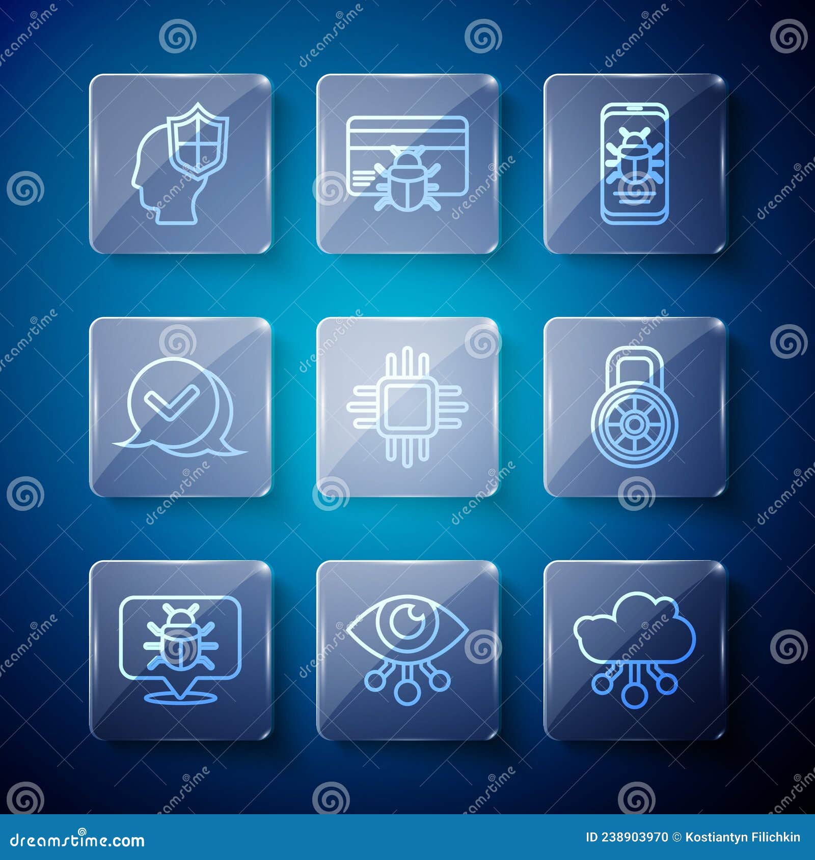 Set Line System Bug Eye Scan Internet of Things on Mobile Processor with Microcircuitos Cpu ...