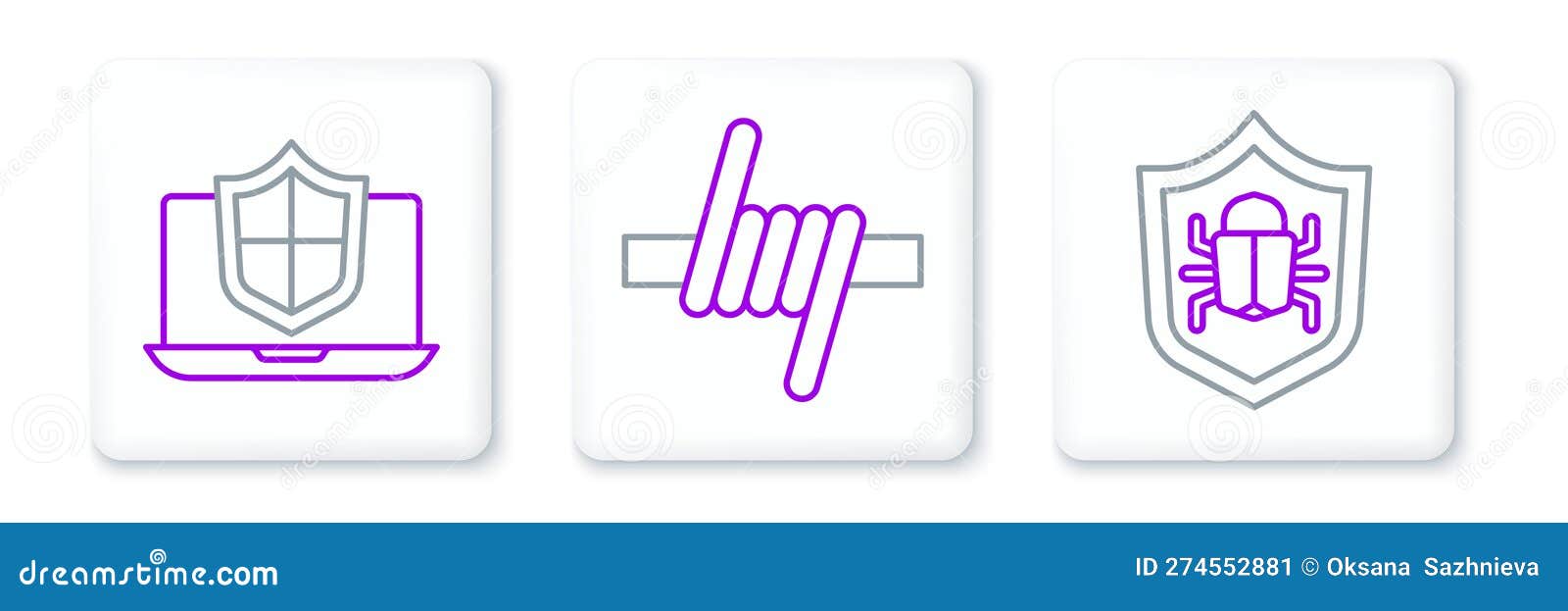 Set Line System Bug, Laptop Protected with Shield and Barbed Wire Icon ... Set Line System Bug, Laptop Protected with Shield and Barbed Wire Icon ...