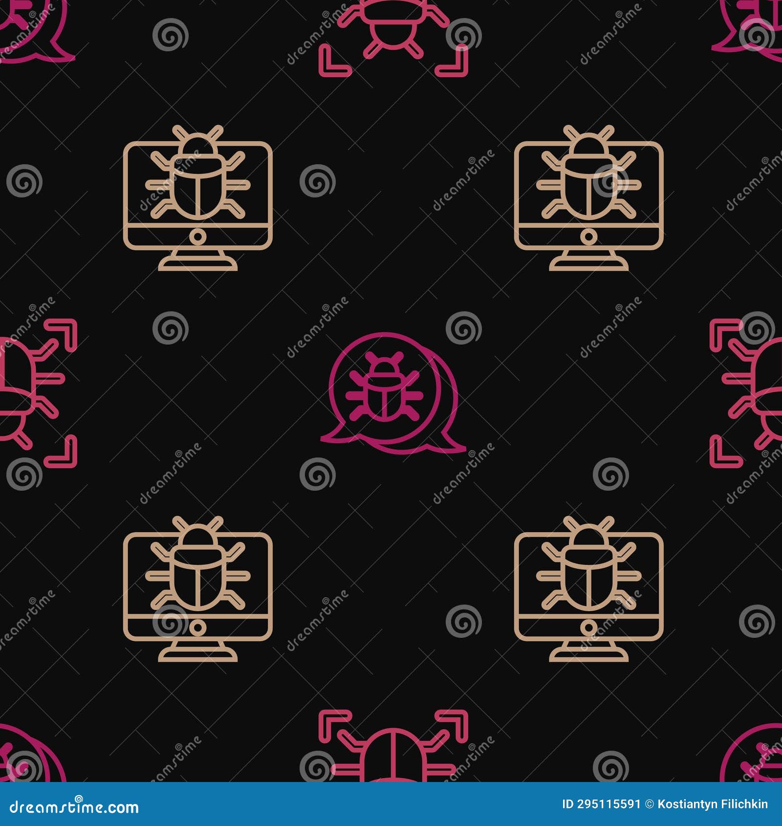 Set Line System Bug, on Monitor and on Seamless Pattern. Vector Stock ... Set Line System Bug, on Monitor and on Seamless Pattern. Vector Stock ...