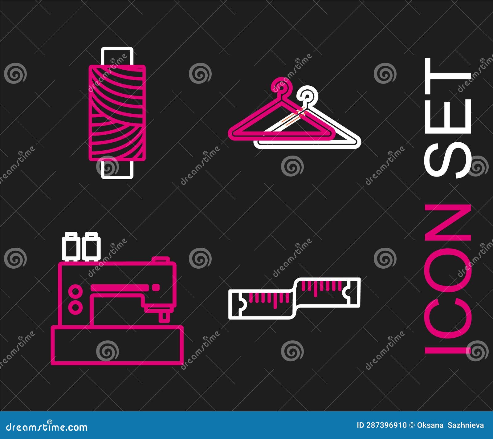Set Line Tape Measure, Sewing Machine, Hanger Wardrobe and Thread on ...