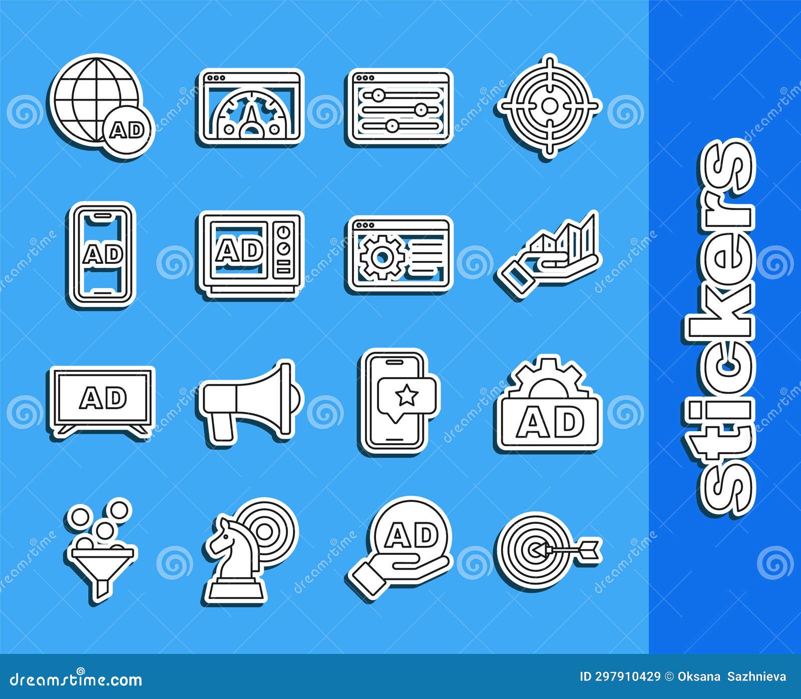 Set Line Target, Advertising, Pie Chart Infographic, Browser Setting, and Icon. Vector Stock ...