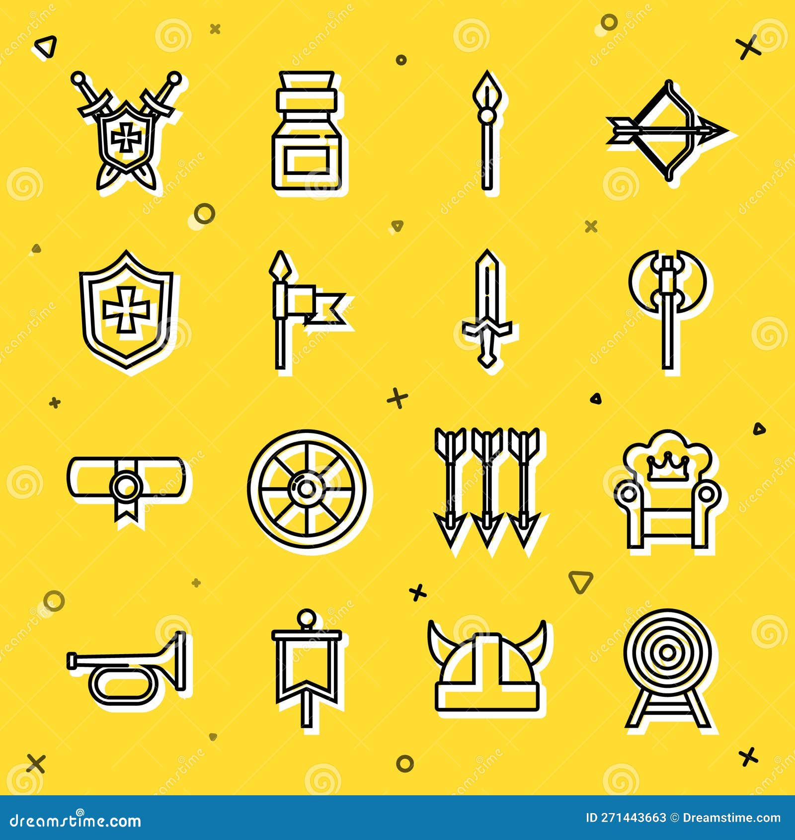 Set Line Target with Arrow, Medieval Throne, Axe, Spear, Shield, Shield ... Set Line Target with Arrow, Medieval Throne, Axe, Spear, Shield, Shield ...