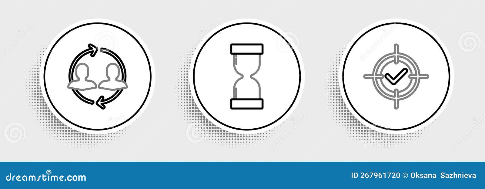 Set Line Target and Check Mark, Human Resources and Old Hourglass with ...