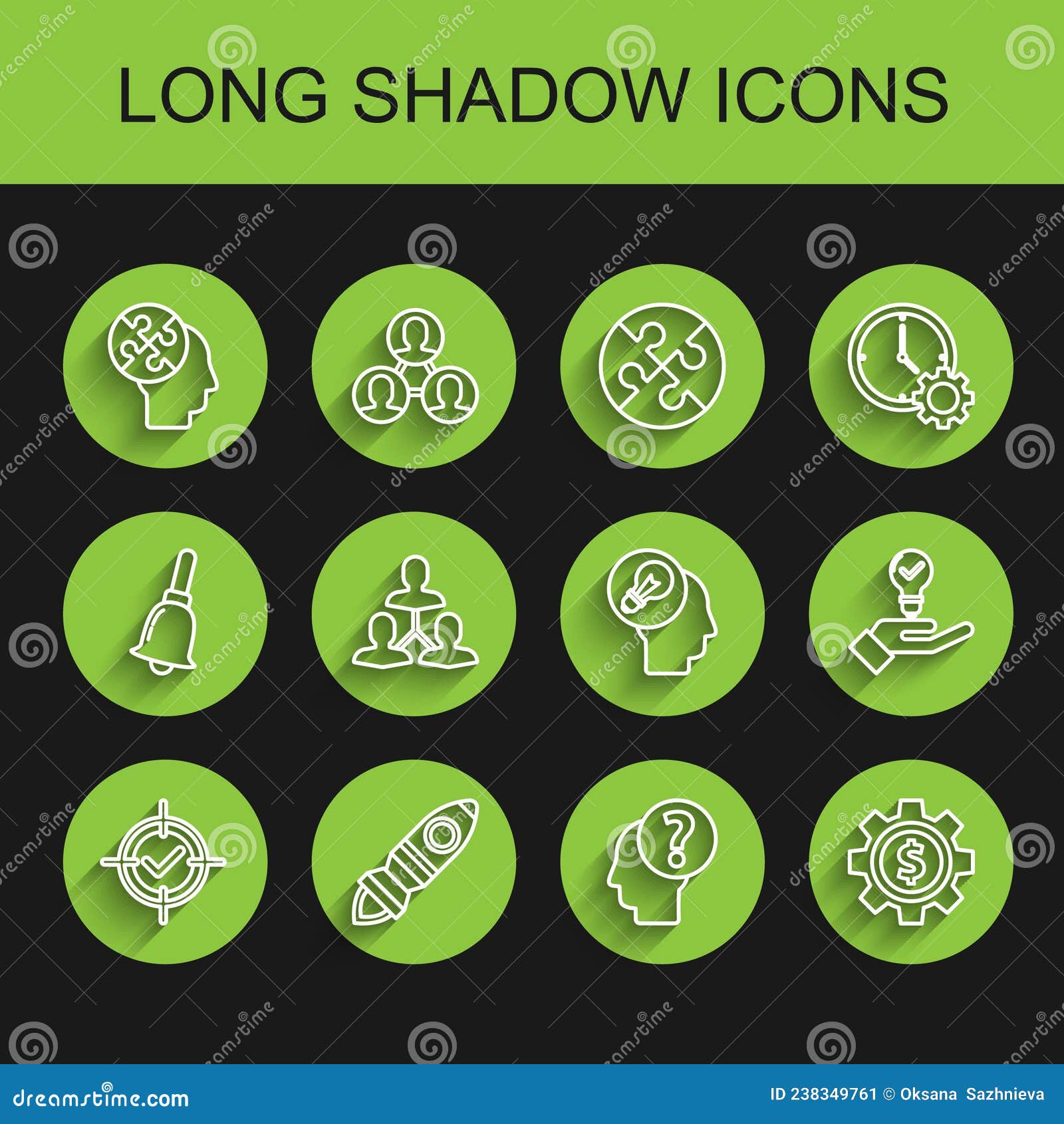 Set Line Target and Check Mark, Rocket Ship with Fire, Human Head ...