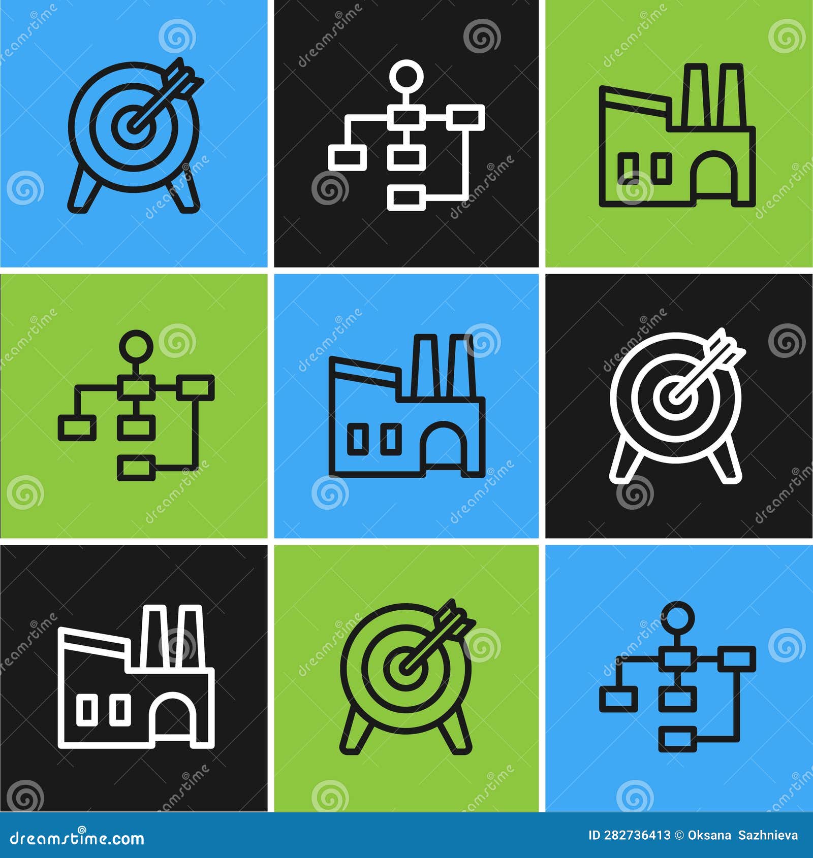 Set Line Target, Factory and Hierarchy Organogram Chart Icon. Vector ... Set Line Target, Factory and Hierarchy Organogram Chart Icon. Vector ...