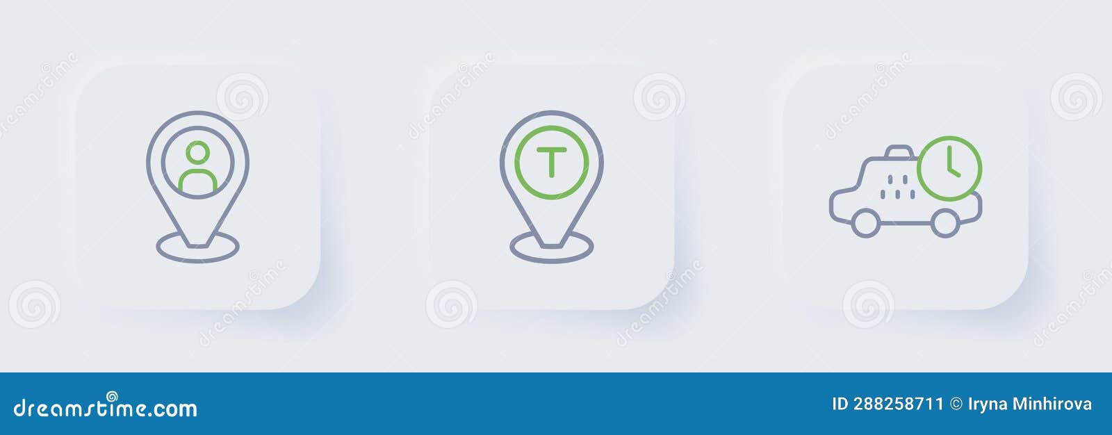 Set Line Taxi Waiting Time, Location Taxi Car and Client Icon. Vector ...