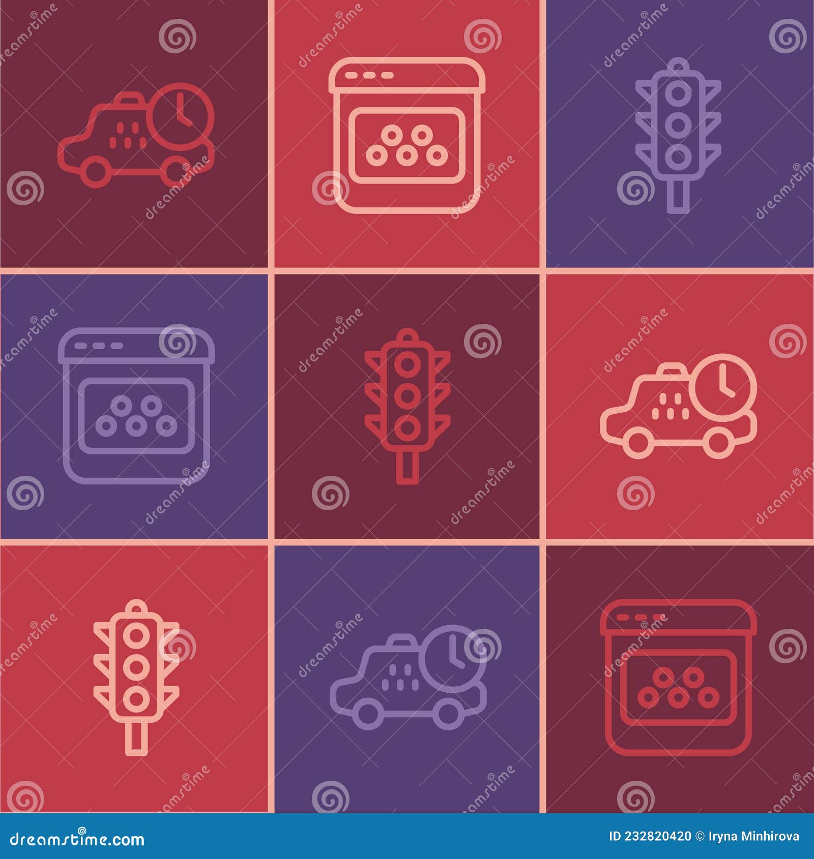 Set Line Taxi Waiting Time, Traffic Light and Mobile App Icon. Vector ...