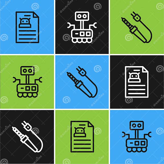 Set Line Technical Specification, Soldering Iron and Robot Icon. Vector ...