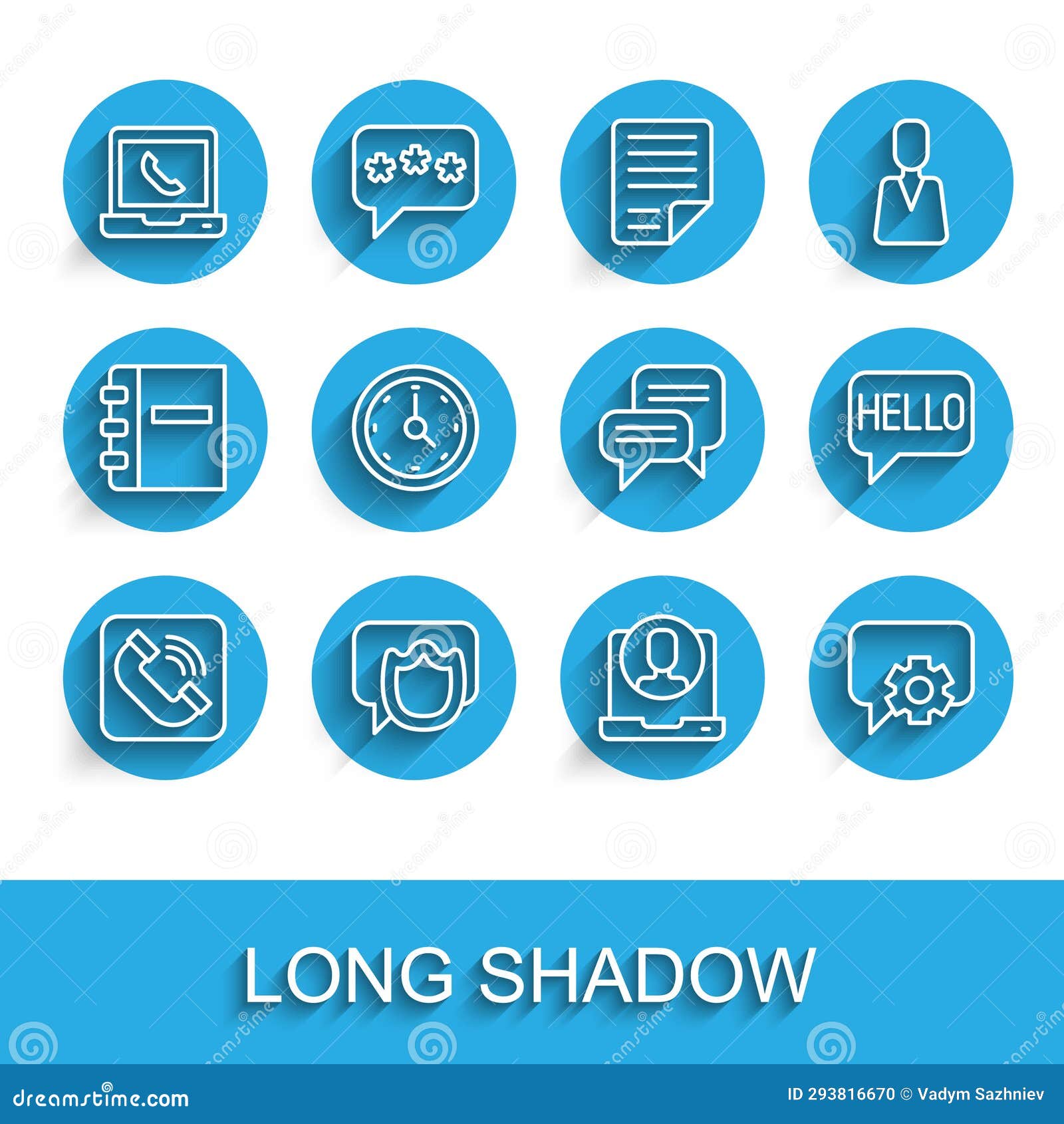 Set Line Telephone Handset, Speech Bubble Chat, 24 Hours Support, Clock ...