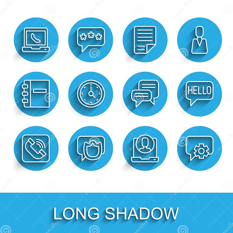 Set Line Telephone Handset, Speech Bubble Chat, 24 Hours Support, Clock ...