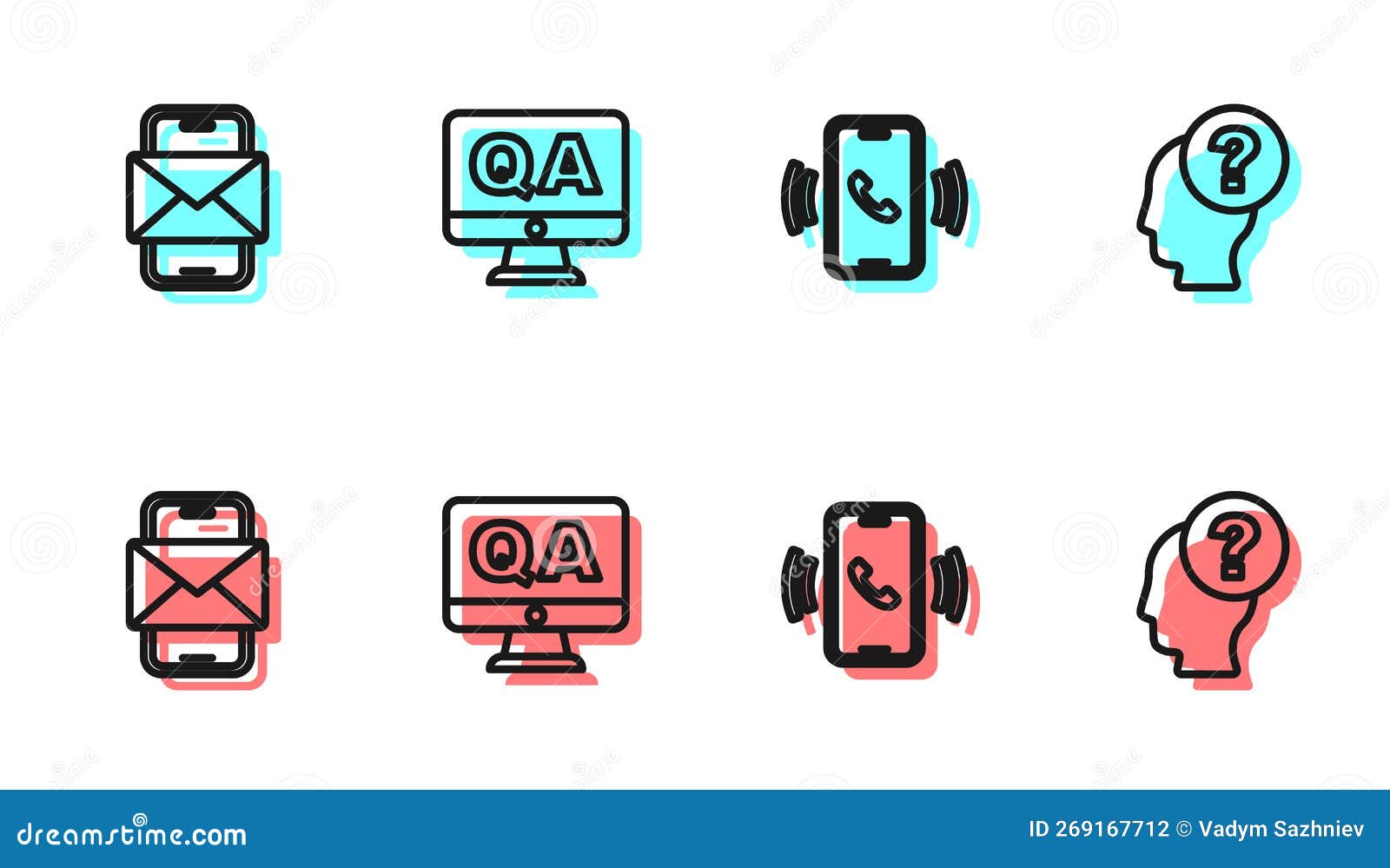 Set Envelope With Question Mark, Information, Microphone And Headphones ...