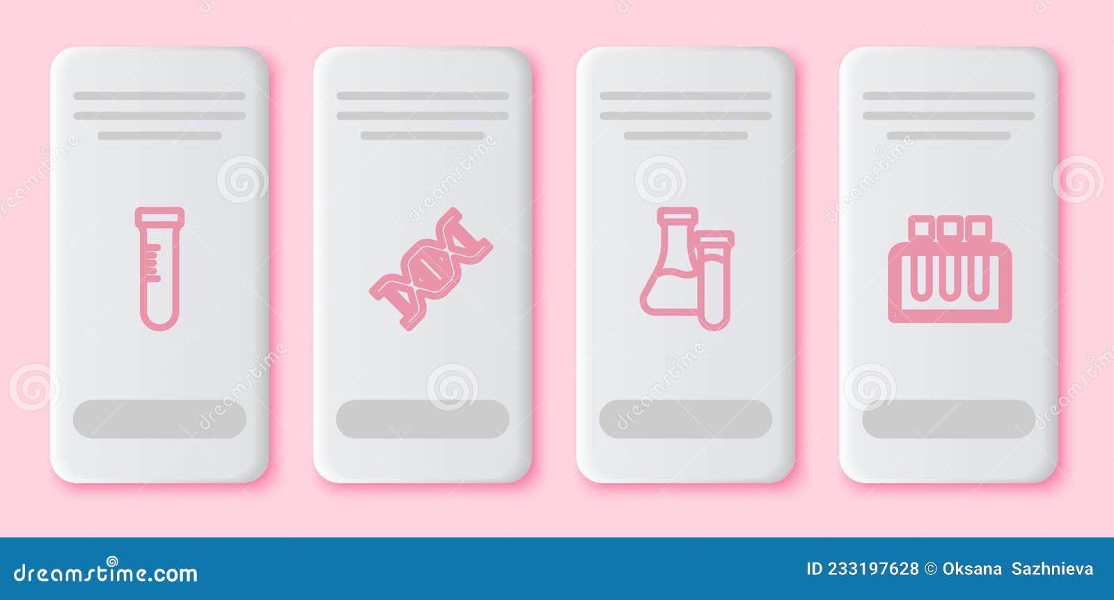 Set Line Test Tube, DNA Symbol, and . White Rectangle Button. Vector ...