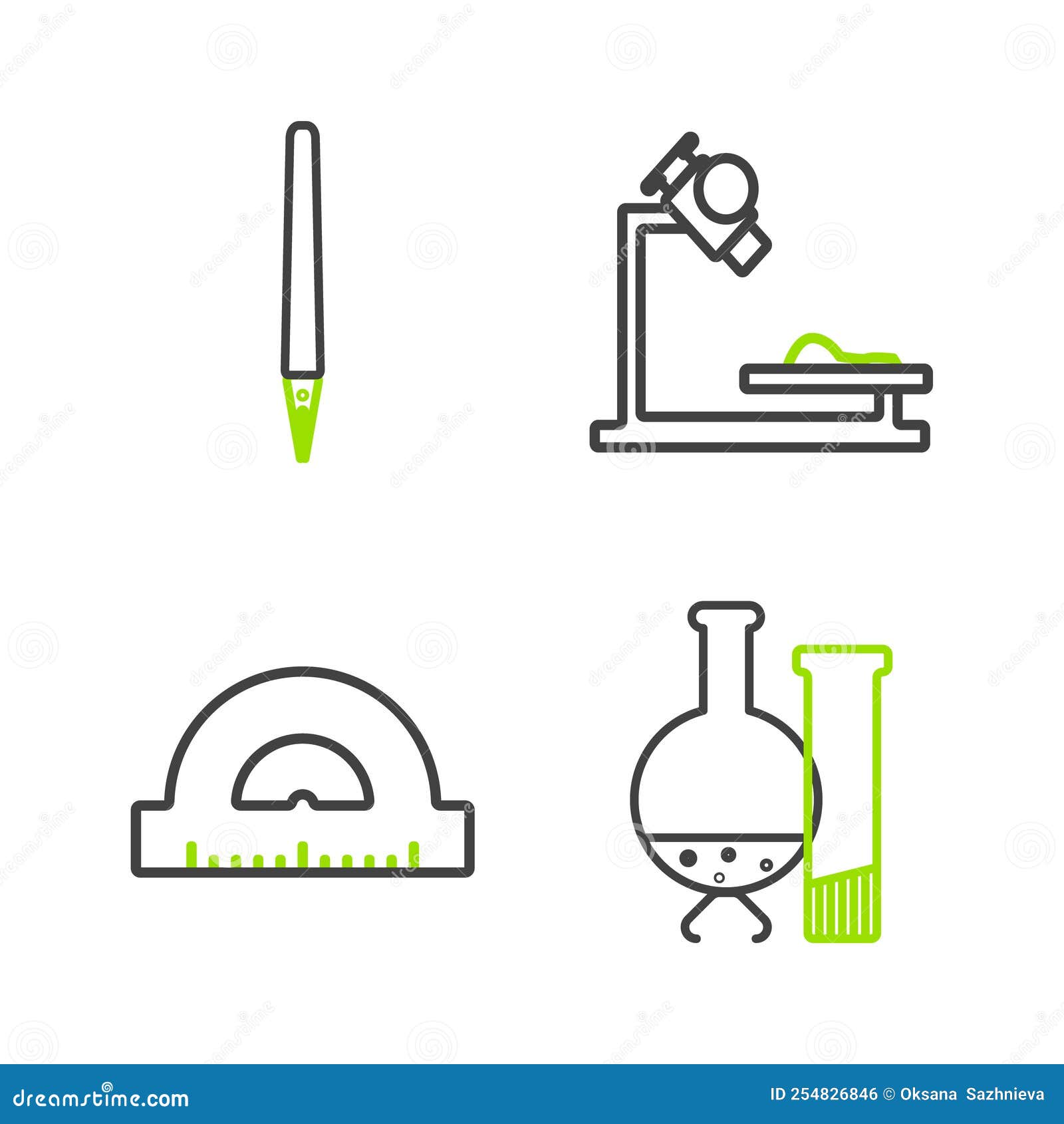 Set Line Test Tube and Flask Chemical Laboratory Test, Protractor Grid ...