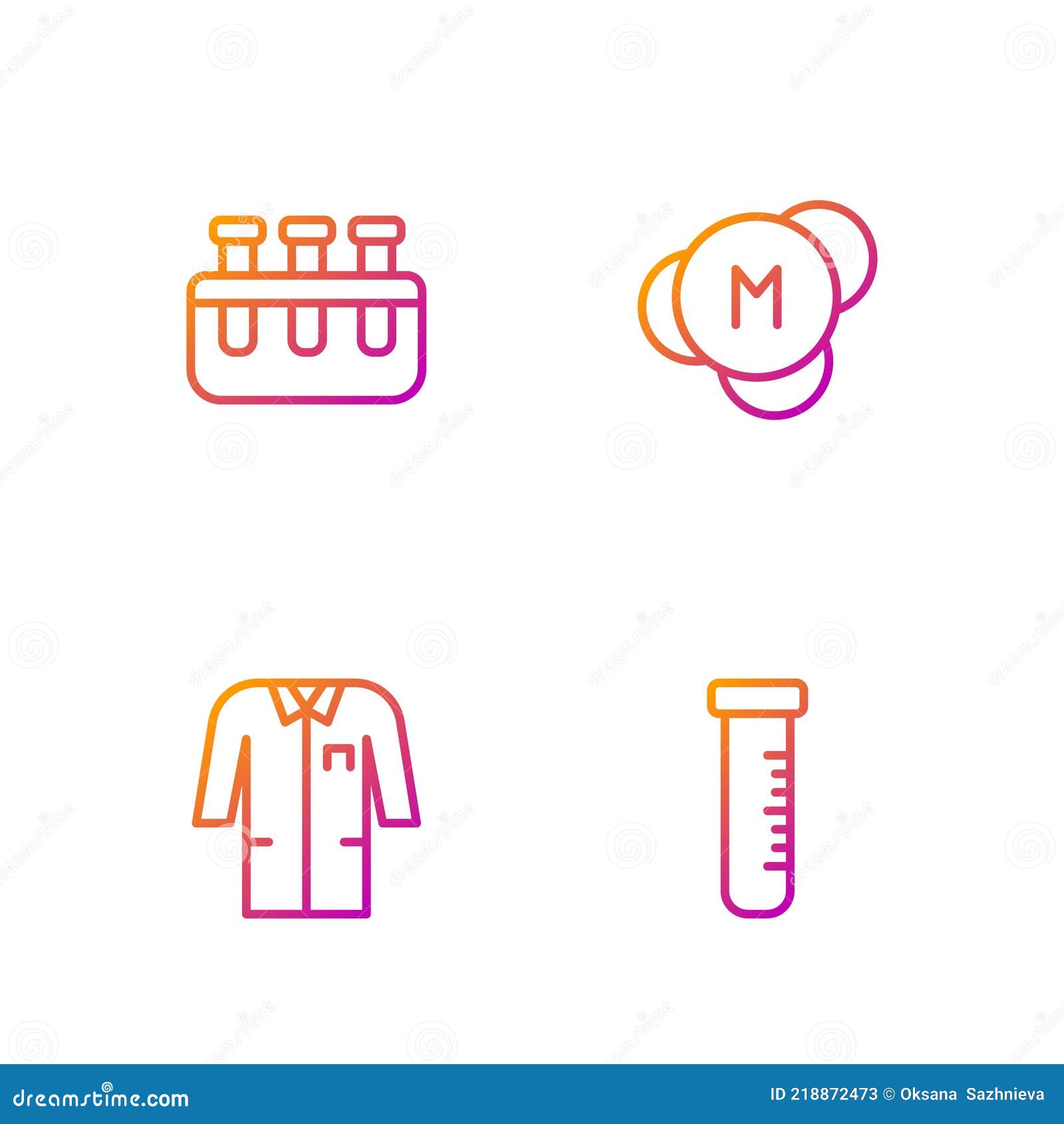 Set Line Test Tube and Flask, Laboratory Uniform, and Molecule ...
