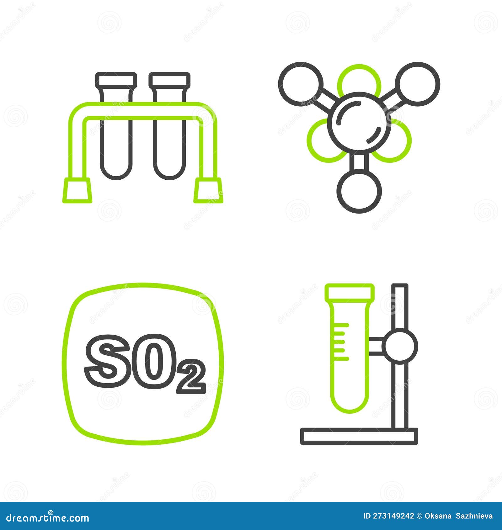 Set Line Test Tube Flask on Stand, Sulfur Dioxide SO2, Molecule and ... Set Line Test Tube Flask on Stand, Sulfur Dioxide SO2, Molecule and ...